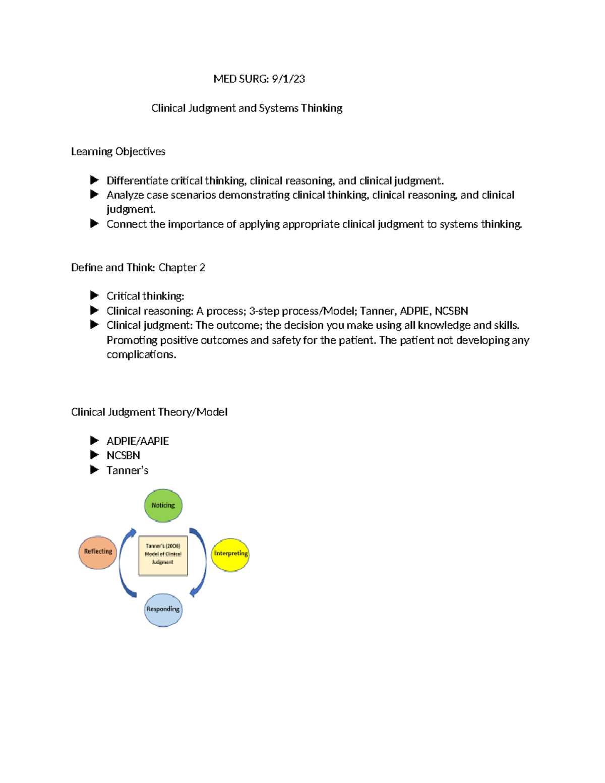 MED SURG- PPT 1 - Med Surge - MED SURG: 9/1/ Clinical Judgment and ...