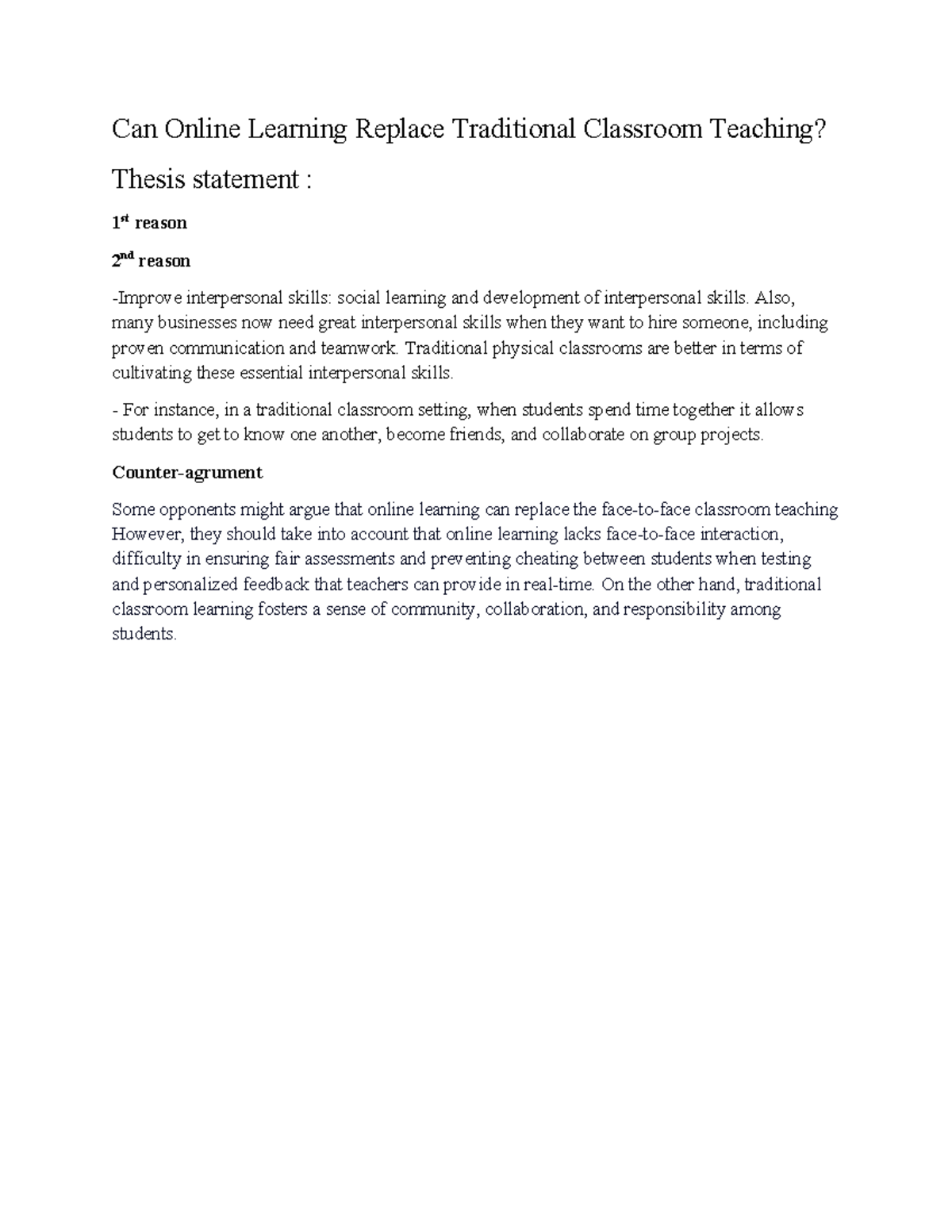Document 2 - ppl - Can Online Learning Replace Traditional Classroom Teaching? Thesis statement ...