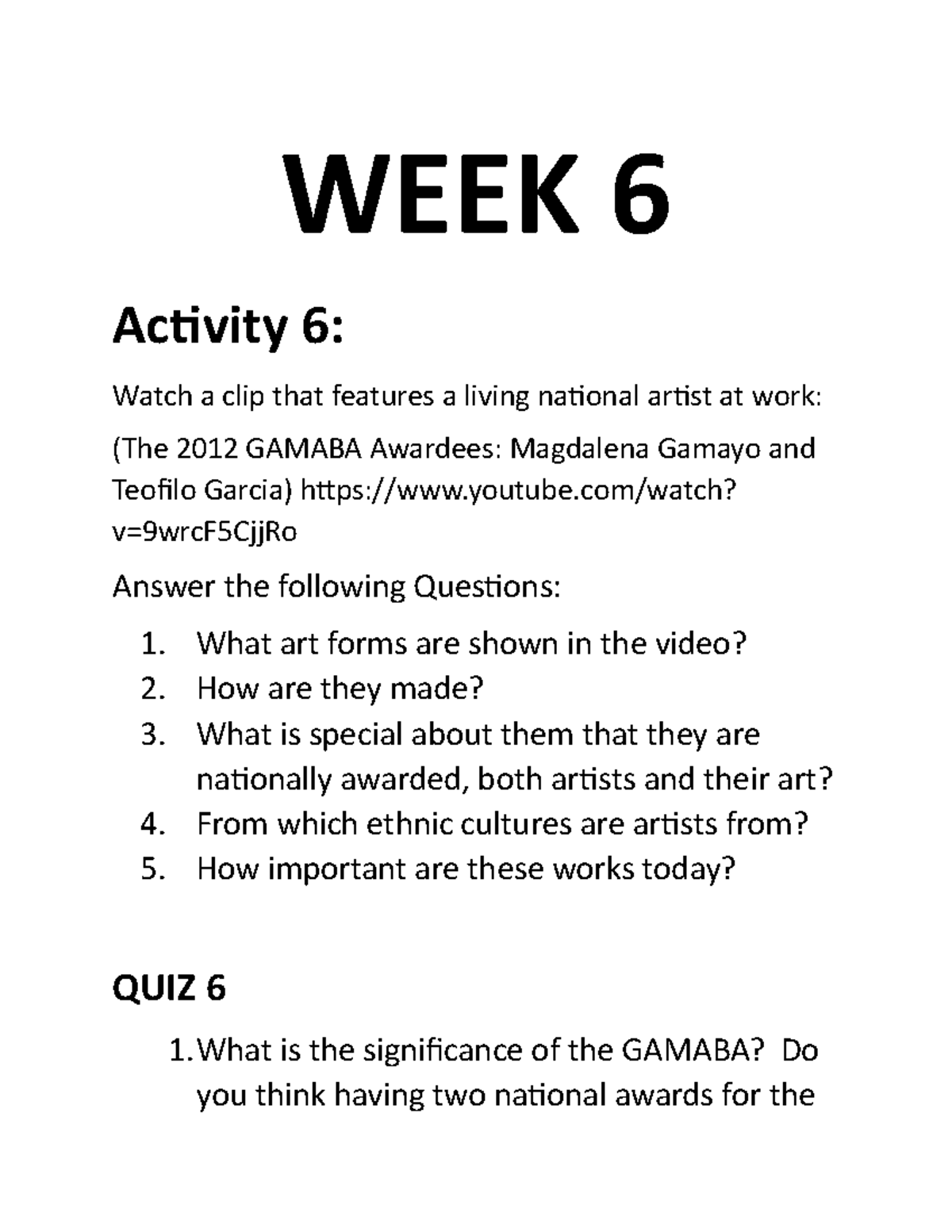 Activities TO Transfer IN Moodle - WEEK 6 Activity 6: Watch a clip that ...