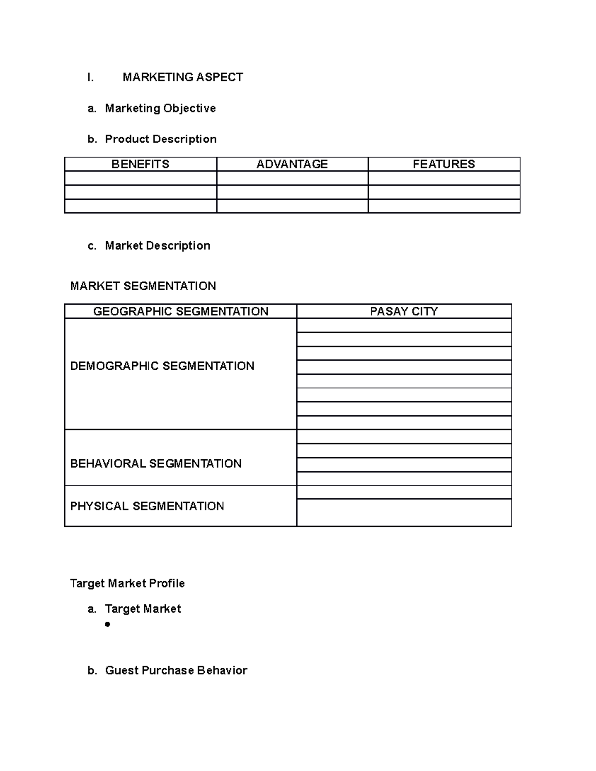 Marketing mix, segmentation, aspect - I. MARKETING ASPECT a. Marketing ...