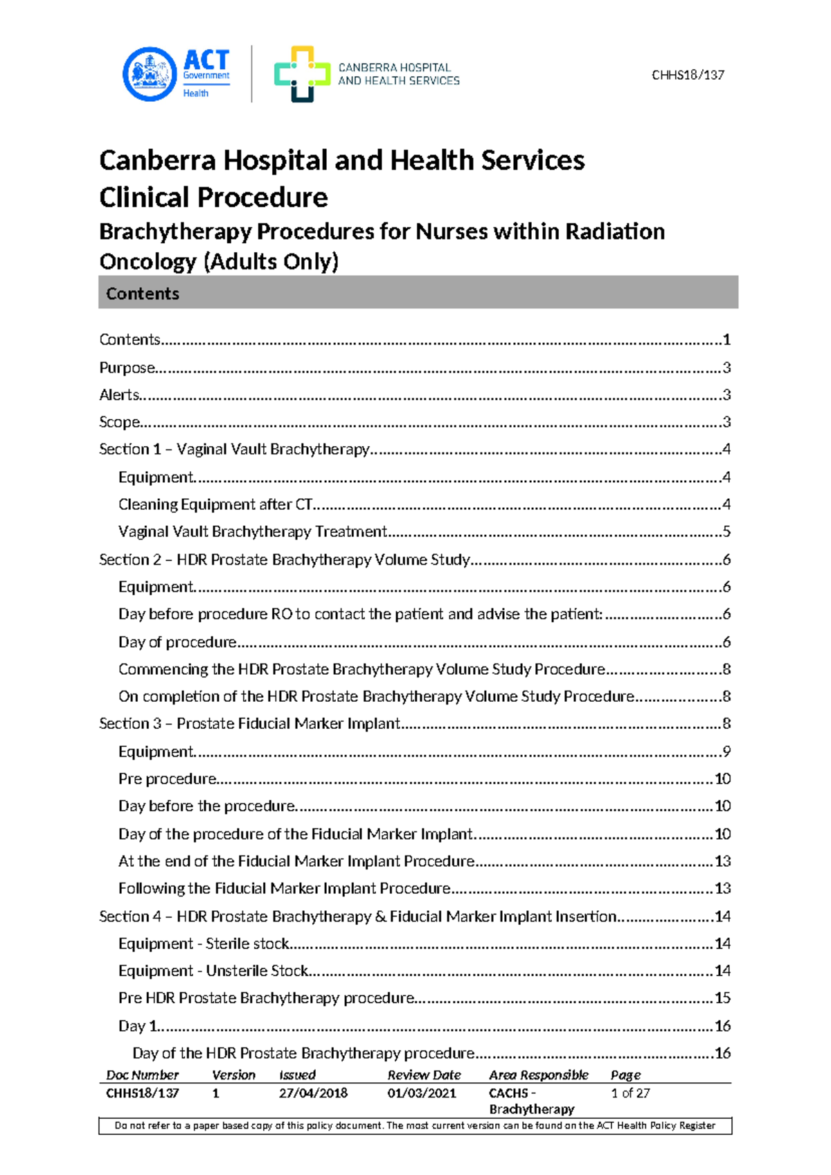 Brachytherapy Procedures for Nurses within Radiation Oncology (Adults ...