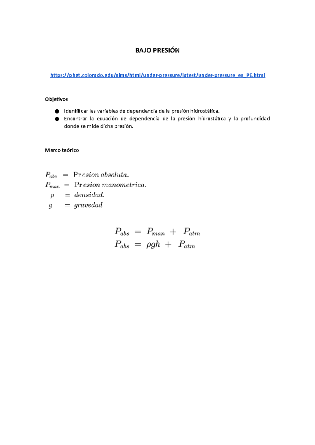 493835062 Laboratorio Bajo Presion - Biología evolutiva - UNAL - Studocu