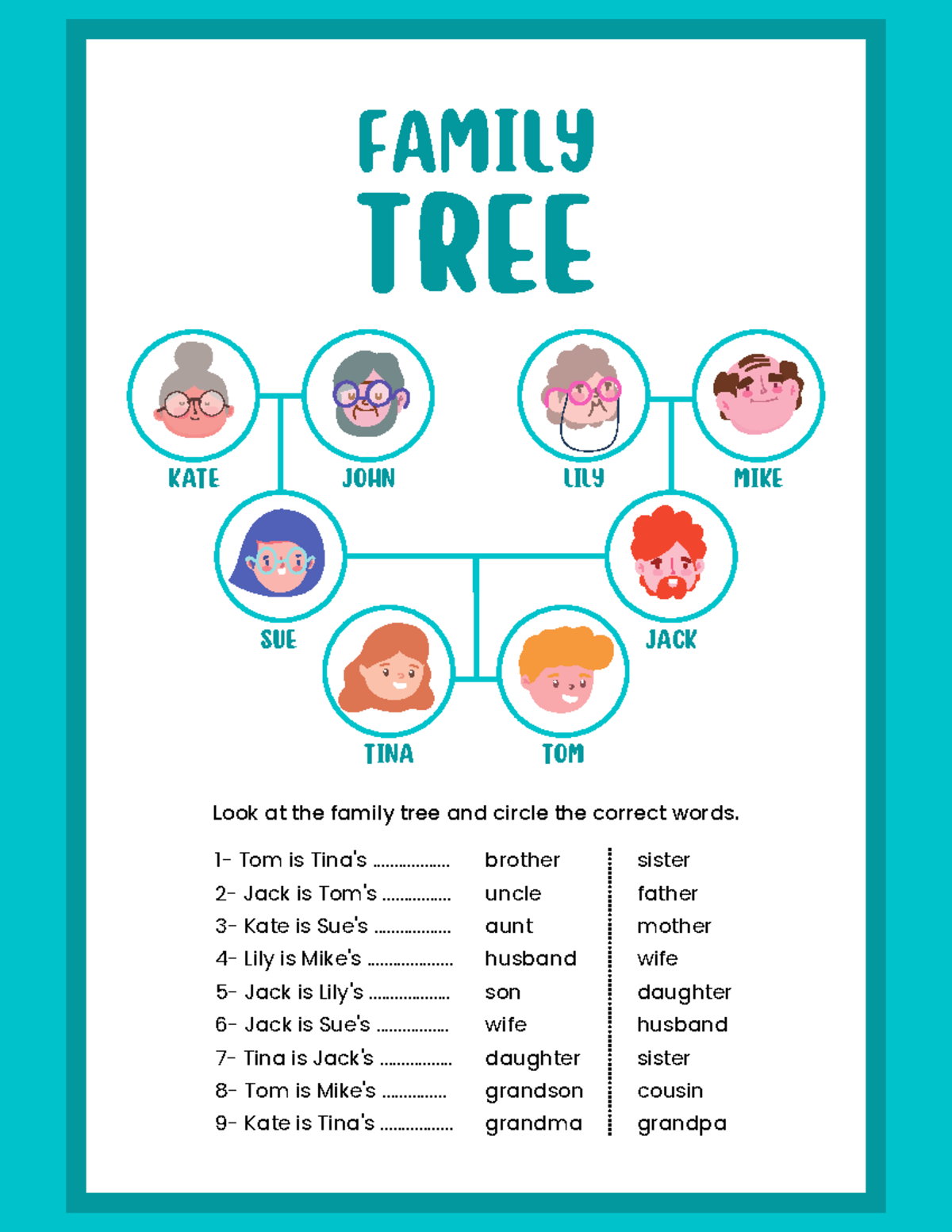 Blue Family Members Vocabulary - Family Tree Worksheet - TREE FAMILY ...