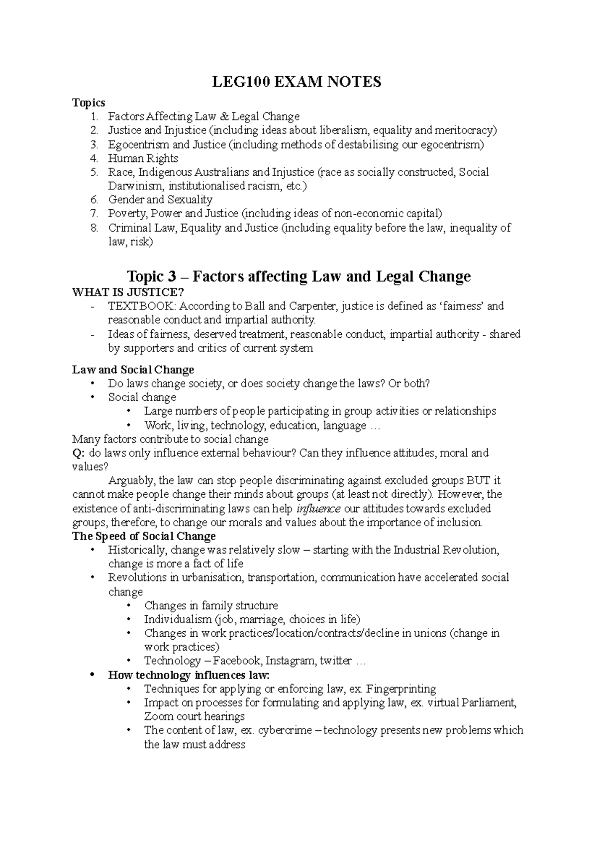 LEG100 EXAM Notes - 2020 - LEG100 EXAM NOTES Topics 1. Factors ...