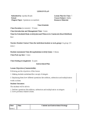 Lesson PLAN 7 - LESSON PLAN Submitted by: Ayesha Shoaib. Lesson Plan ...