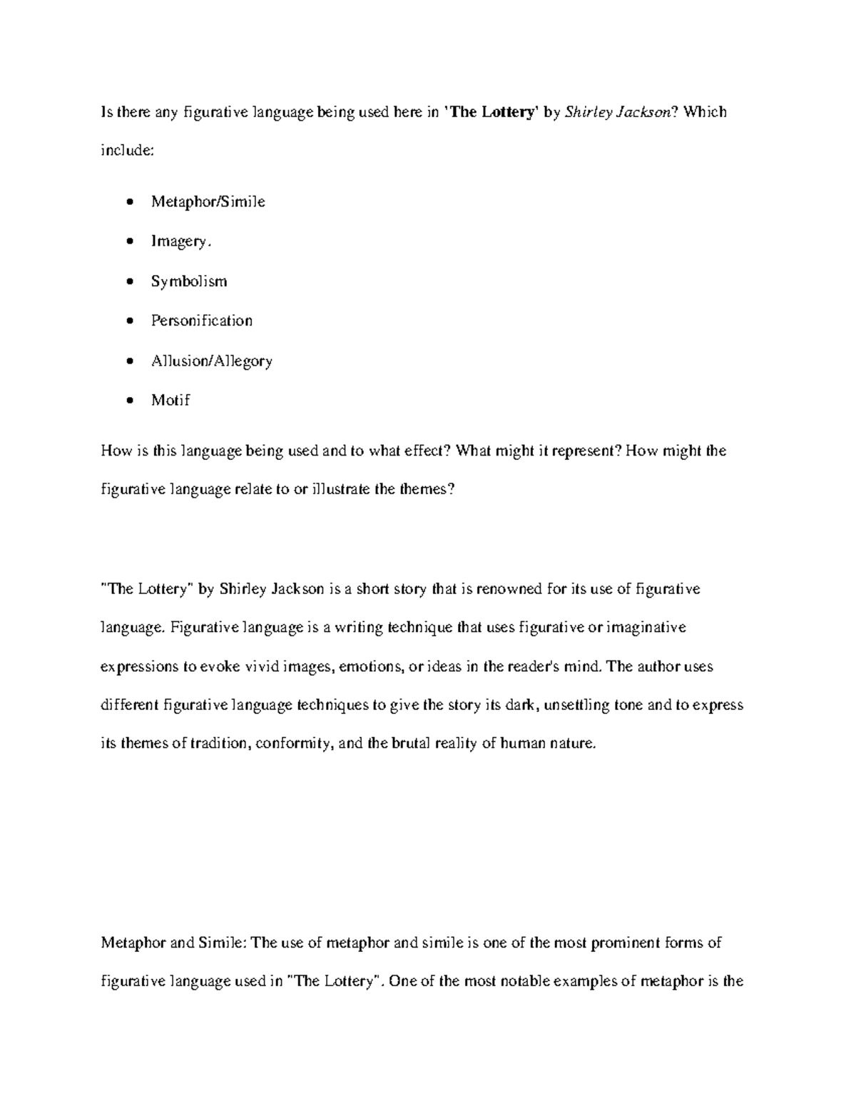 'The Lottery' by Shirley Jackson - Symbolism Personification Allusion ...