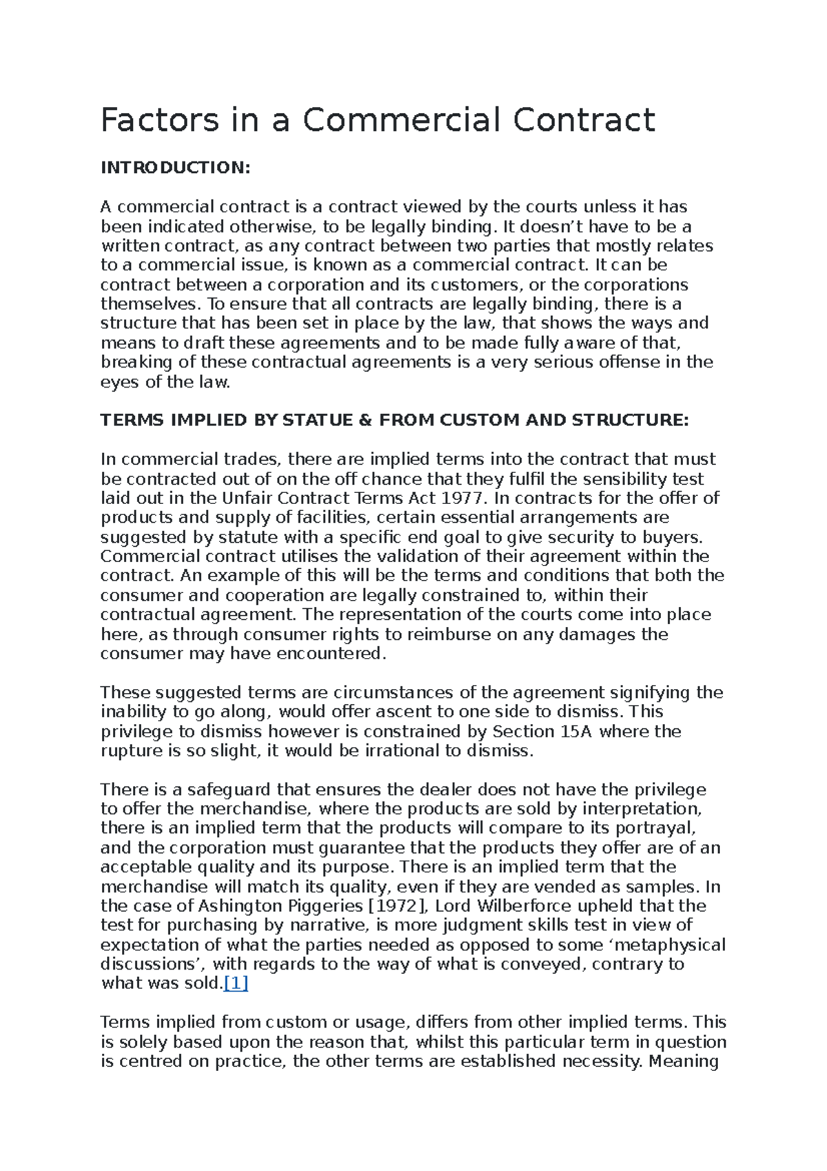 Factors in a Commercial Contract - Factors in a Commercial Contract ...