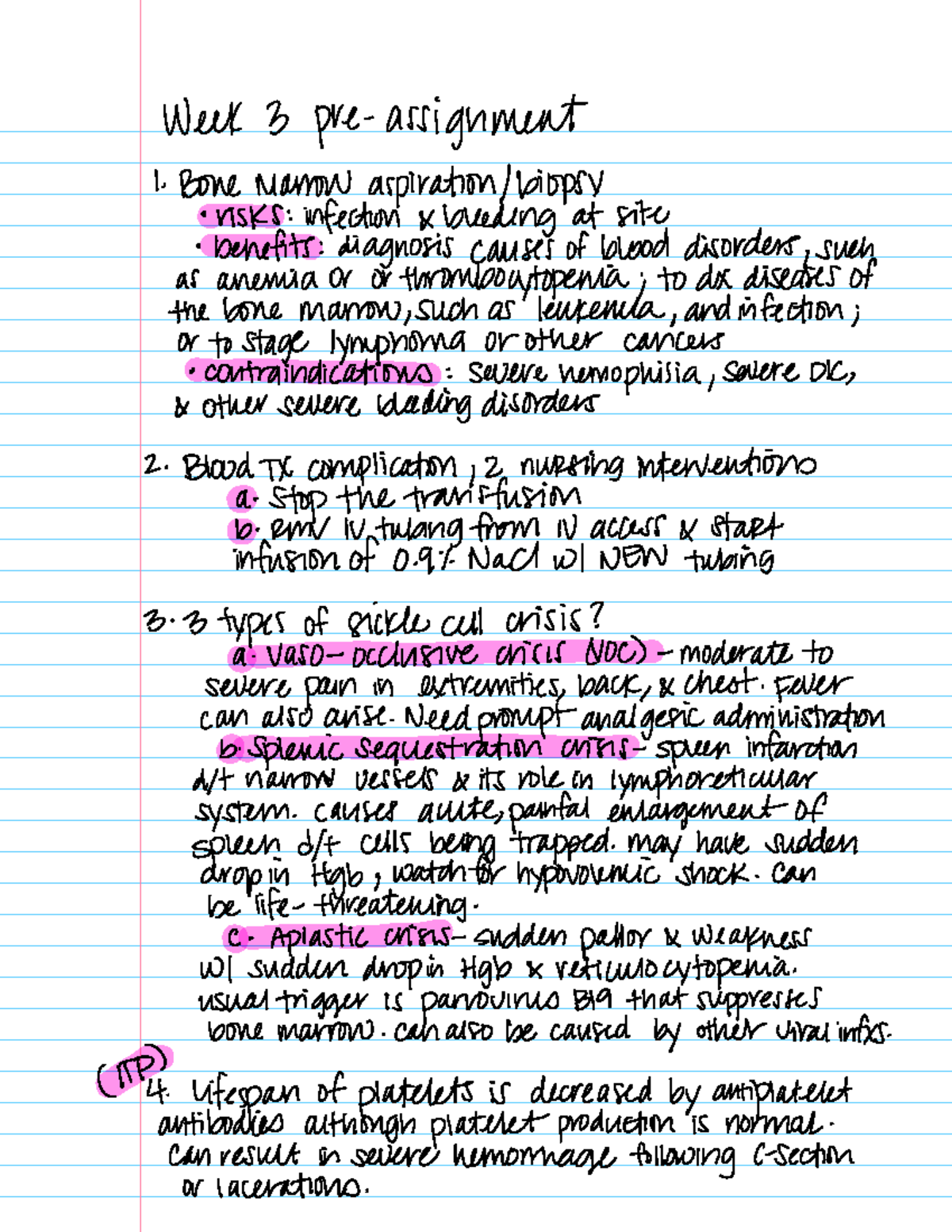 AH3 Week 3 Pre-assignment - Week 3 pre assignment 1 Bonemarrow aspiration biopsy risks infection ...