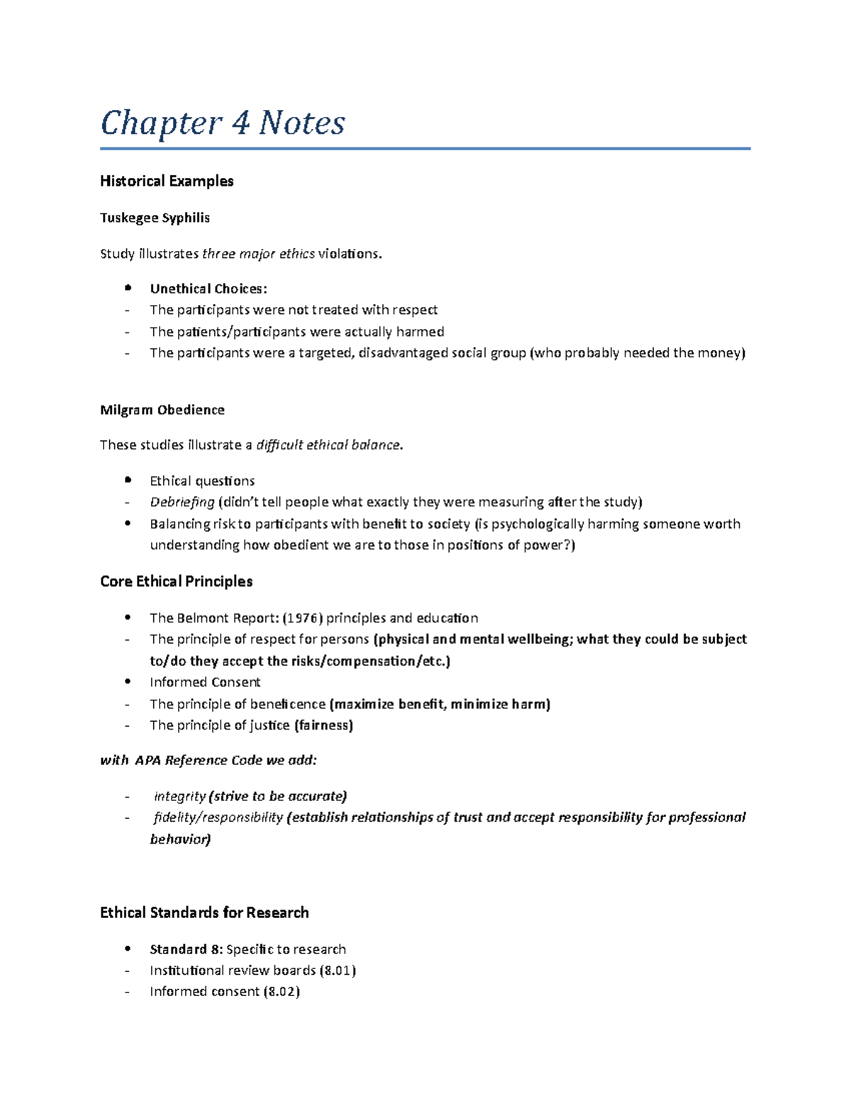 Intro to Psych Research Chapter 4 Notes & APA Formatting - Chapter 4 ...