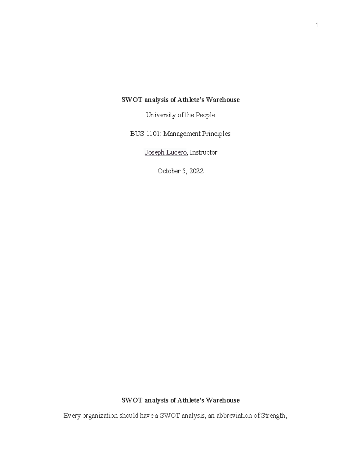 SWOT analysis of Athlete's Warehouse - SWOT analysis of Athlete’s ...