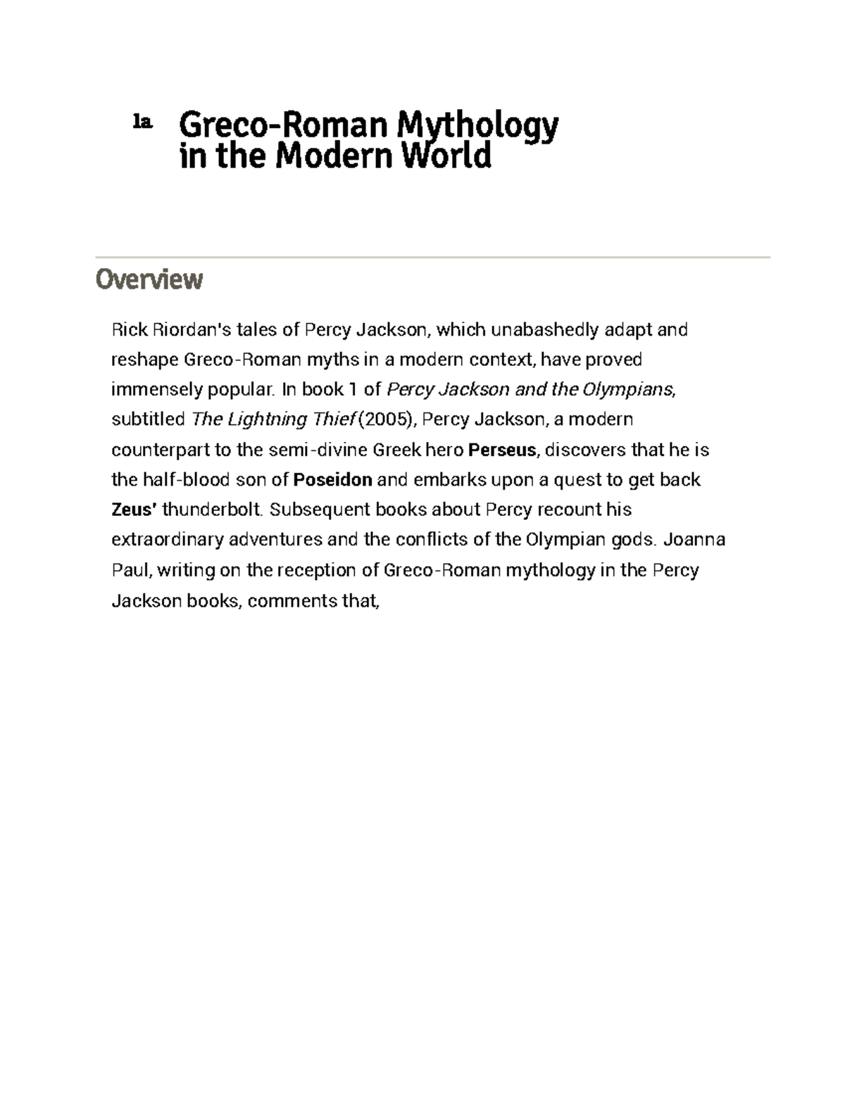 1a. Greco-Roman Mythology in the Modern World - Overview Rick Riordan’s ...