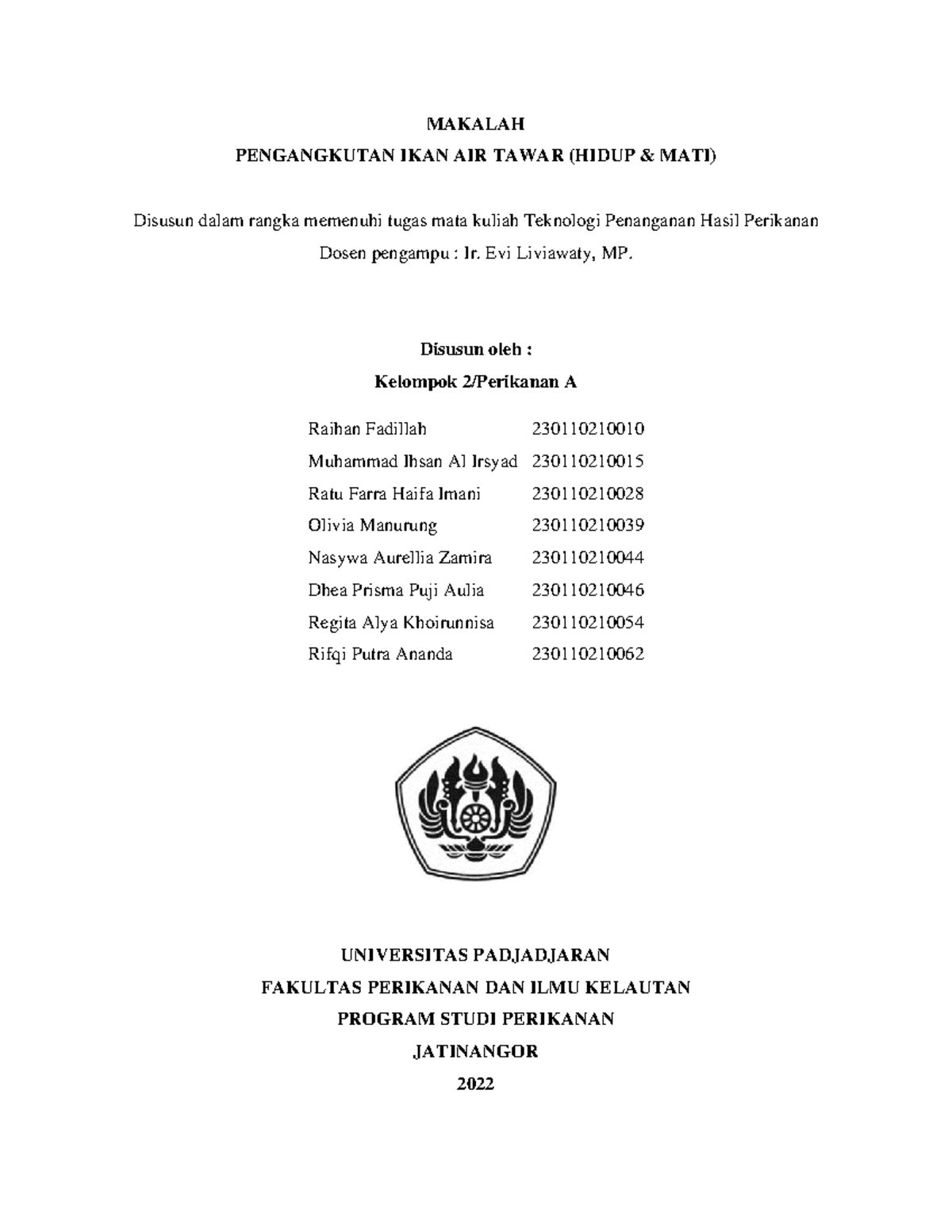 Makalah Pengangkutan Ikan Air Tawar (TPHP) Kelompok 2 A - MAKALAH PENGANGKUTAN IKAN AIR TAWAR ...