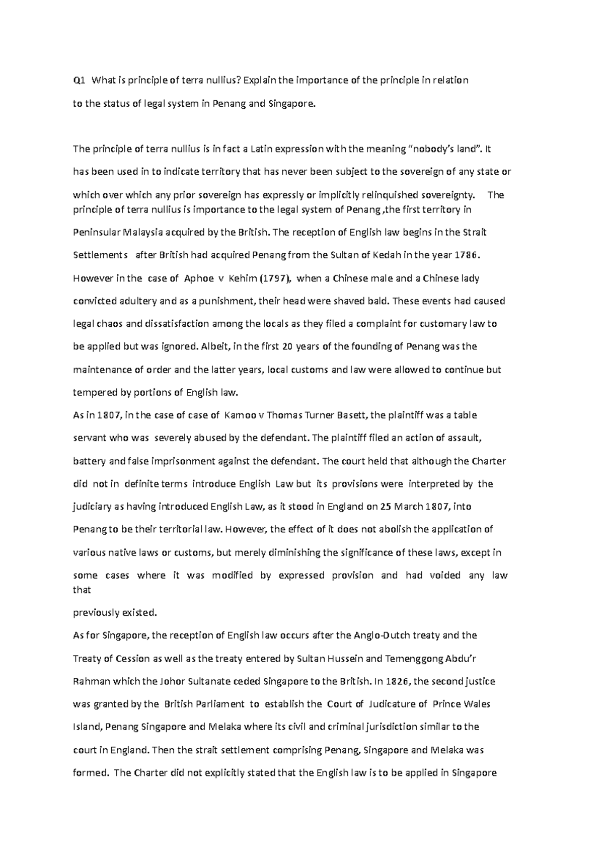 Tuto 1 MLS - studyyy - Q1 What is principle of terra nullius? Explain ...