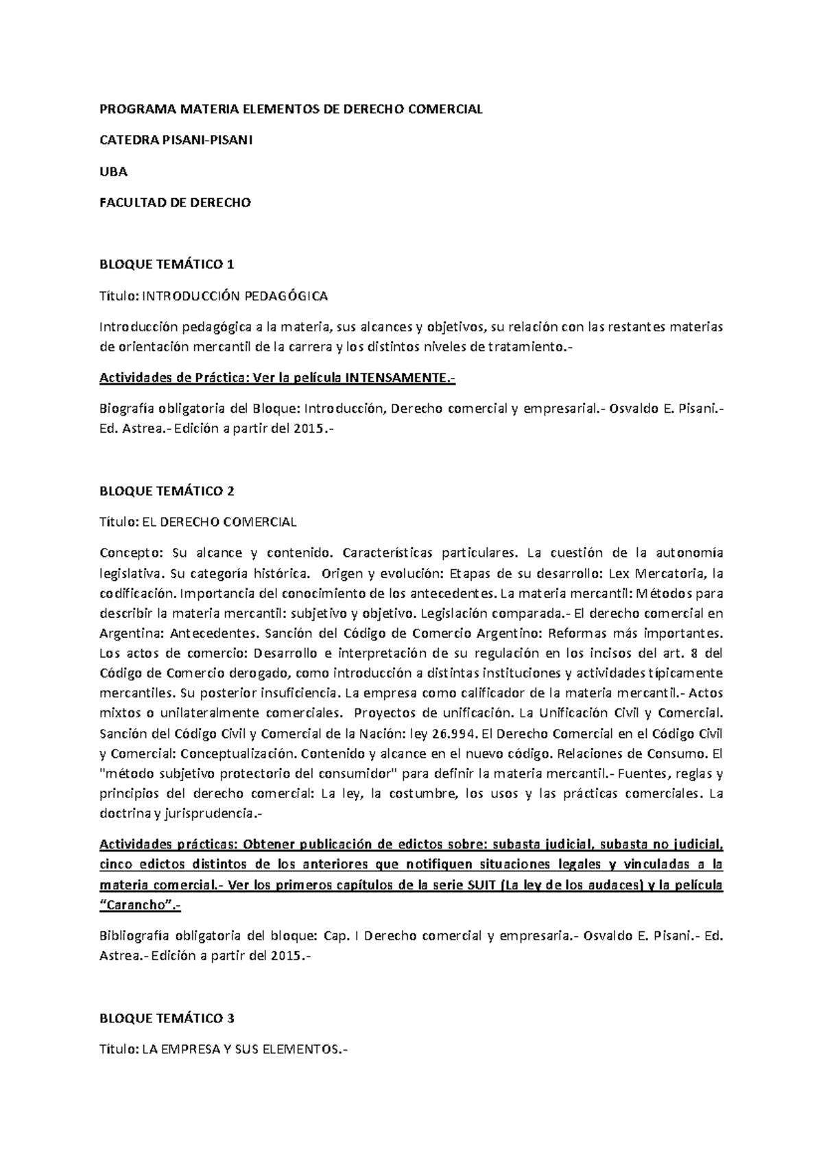 Programa UBA Elementos - PROGRAMA MATERIA ELEMENTOS DE DERECHO ...