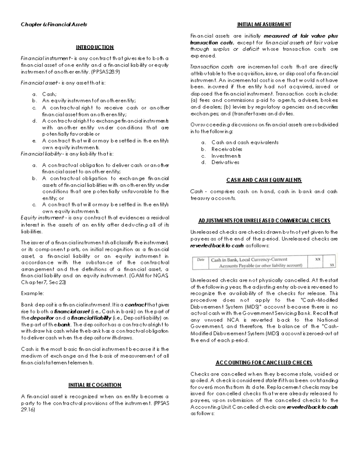 Chapter 6 Financial Assets - Chapter 6: Financial Assets INTRODUCTION ...
