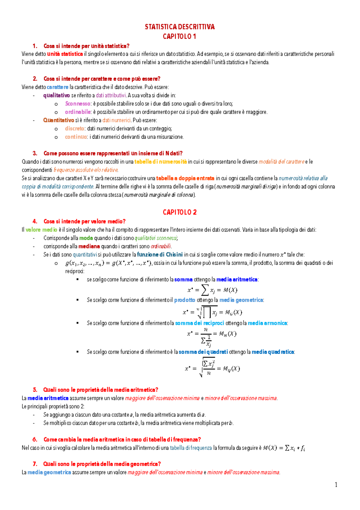 Domande statistica per l'analisi dei dati - STATISTICA DESCRITTIVA ...