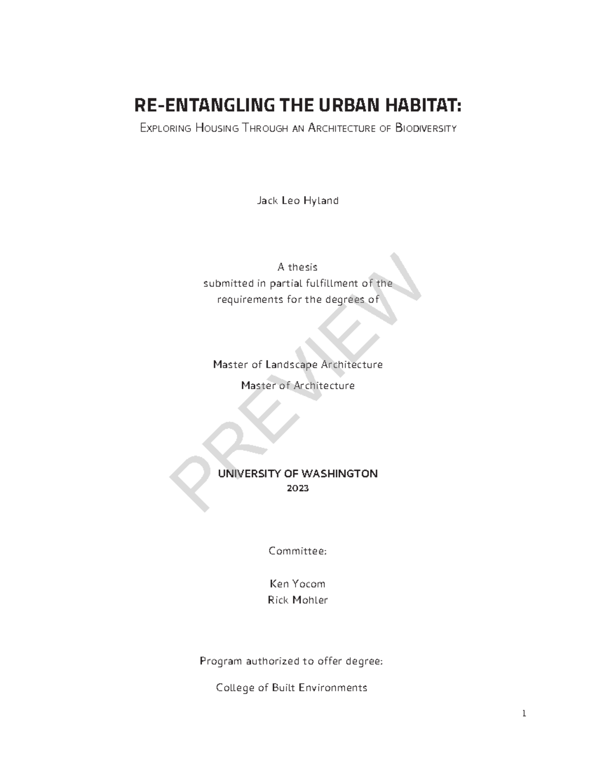 Out - lkkj;l[ol - 1 RE-ENTANGLING THE URBAN HABITAT: Exploring Housing ...