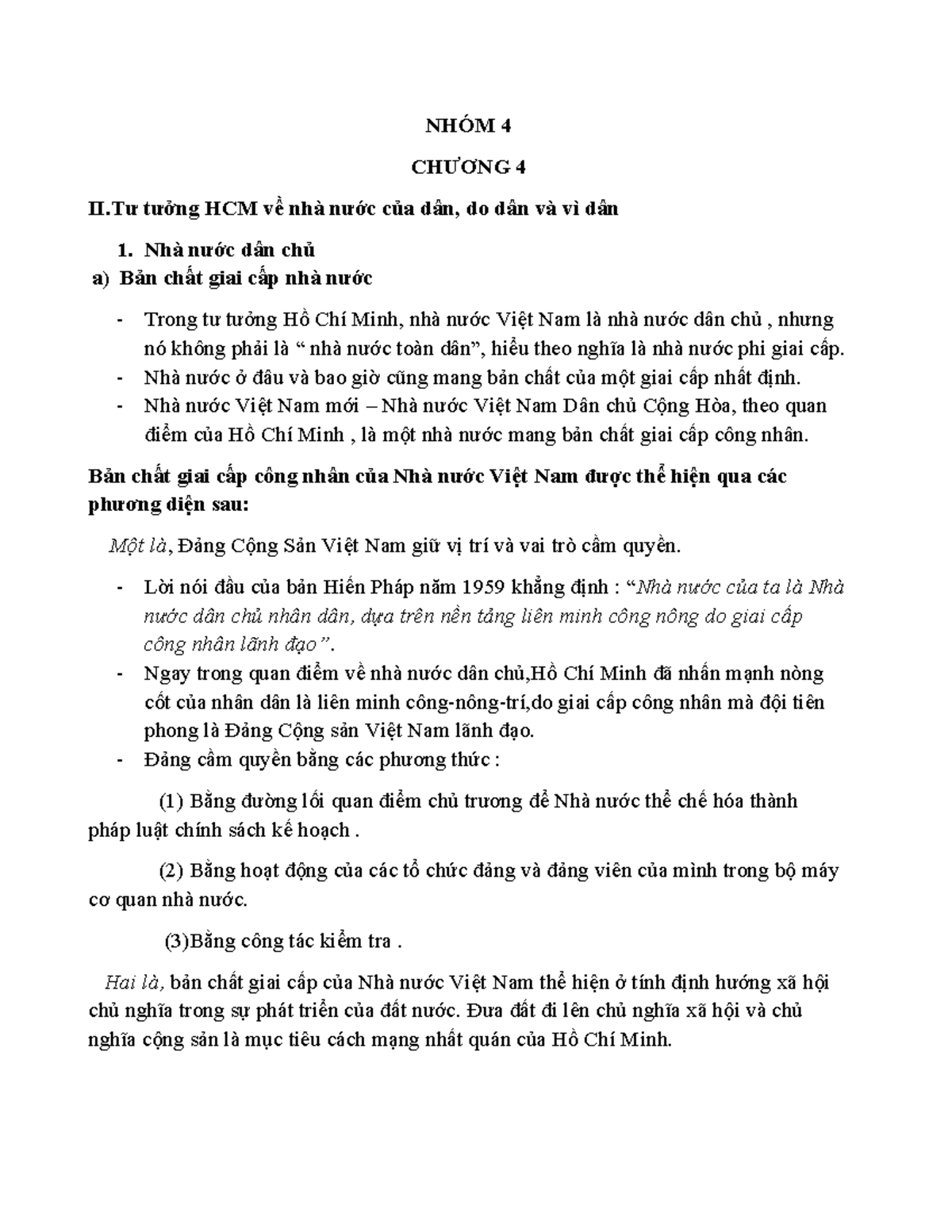 TƯ TƯỞNG HỒ CHÍ MINH NHÓM 4 5 - NHÓM 4 CHƯƠNG 4 IIư tưởng HCM về nhà nước của dân, do dân và vì ...