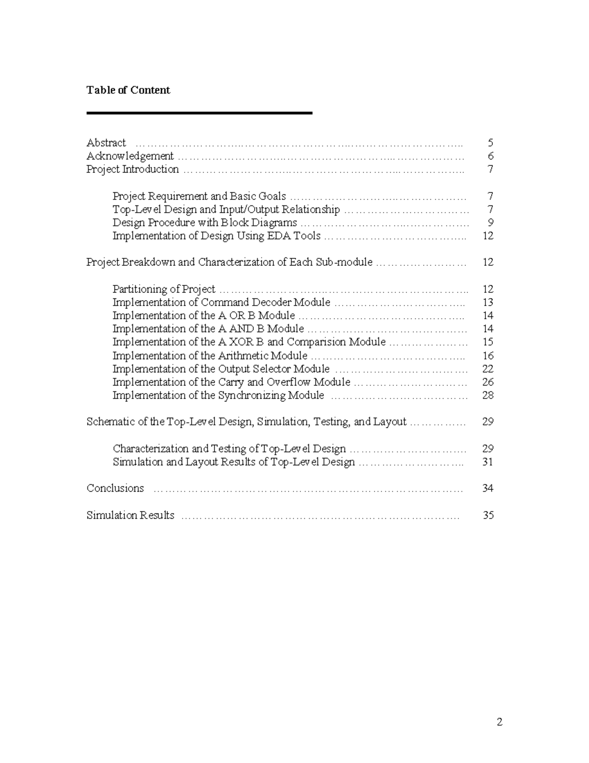 ALU design - dfa - Table of Content Abstract Acknowledgement Project ...