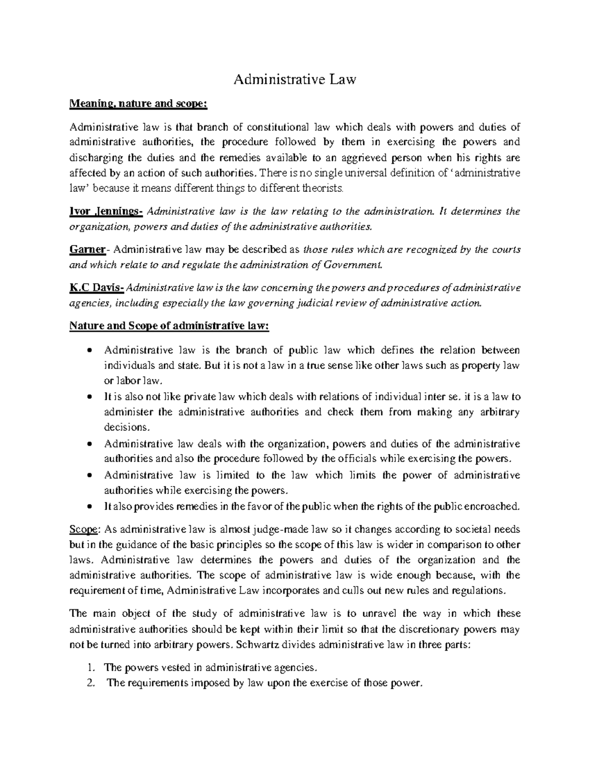 Admin unit 1 - Administrative Law Meaning, nature and scope ...