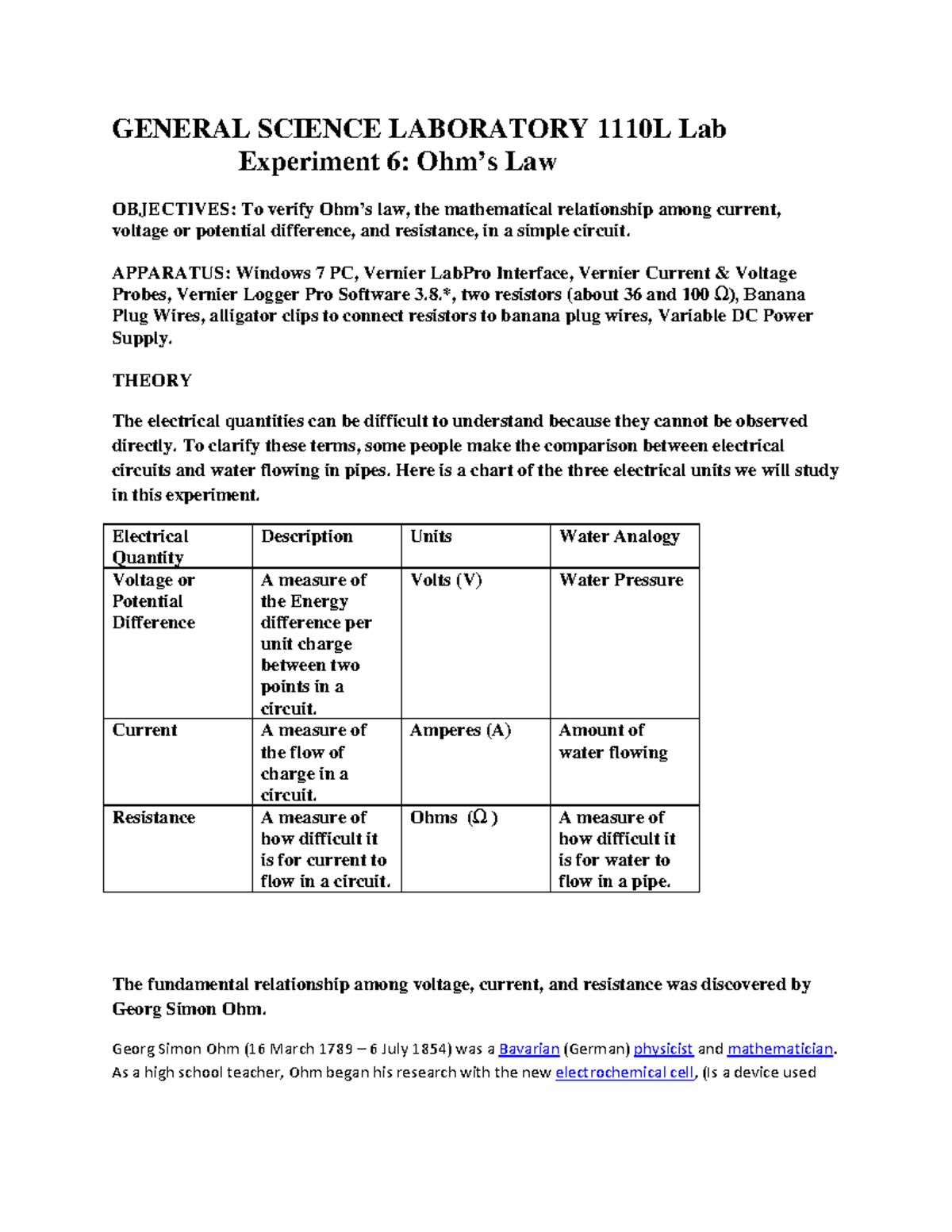 181ohmslaw - physics lab report on ohms law - GENERAL SCIENCE ...