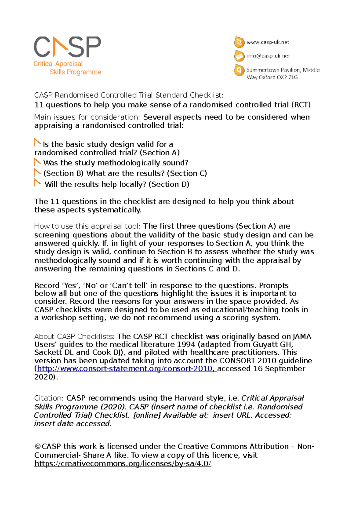 CASP RCT Checklist - tutorial notes - CASP Randomised Controlled Trial ...