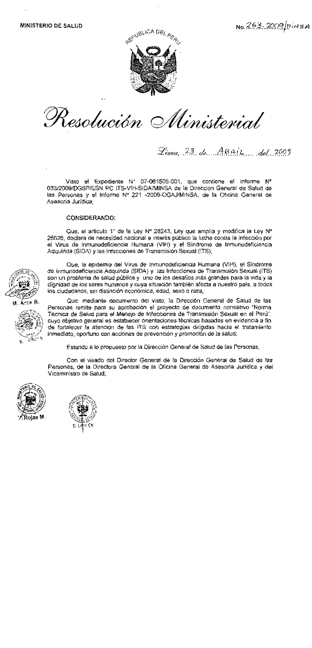 Norma Tecnica RM 263-2009- Minsa - NTS Manejo de ITS - Expresión oral y escrita - Studocu