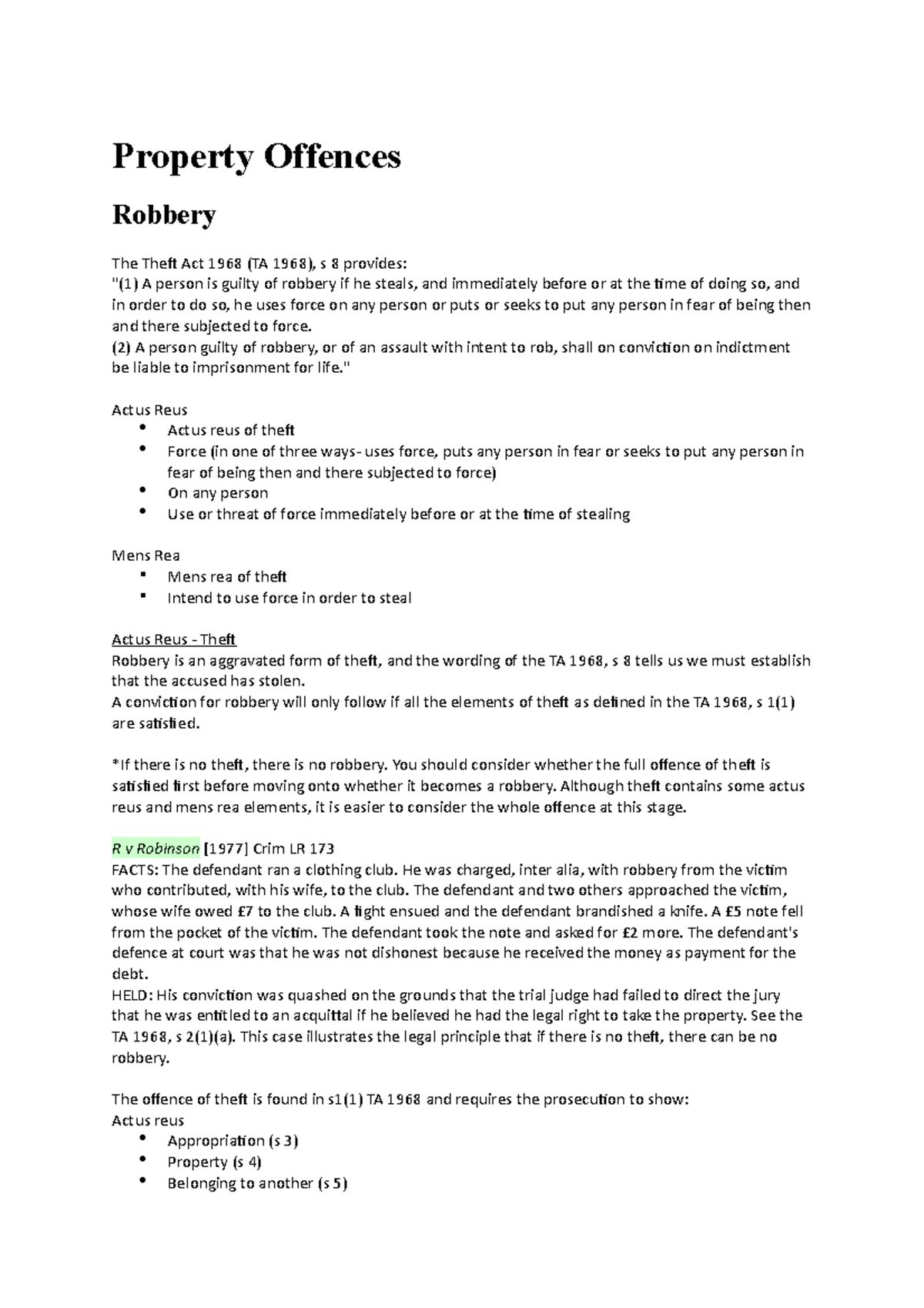 5 Burglary - Notes for Workshop 5 Criminal Law - Property Offences ...