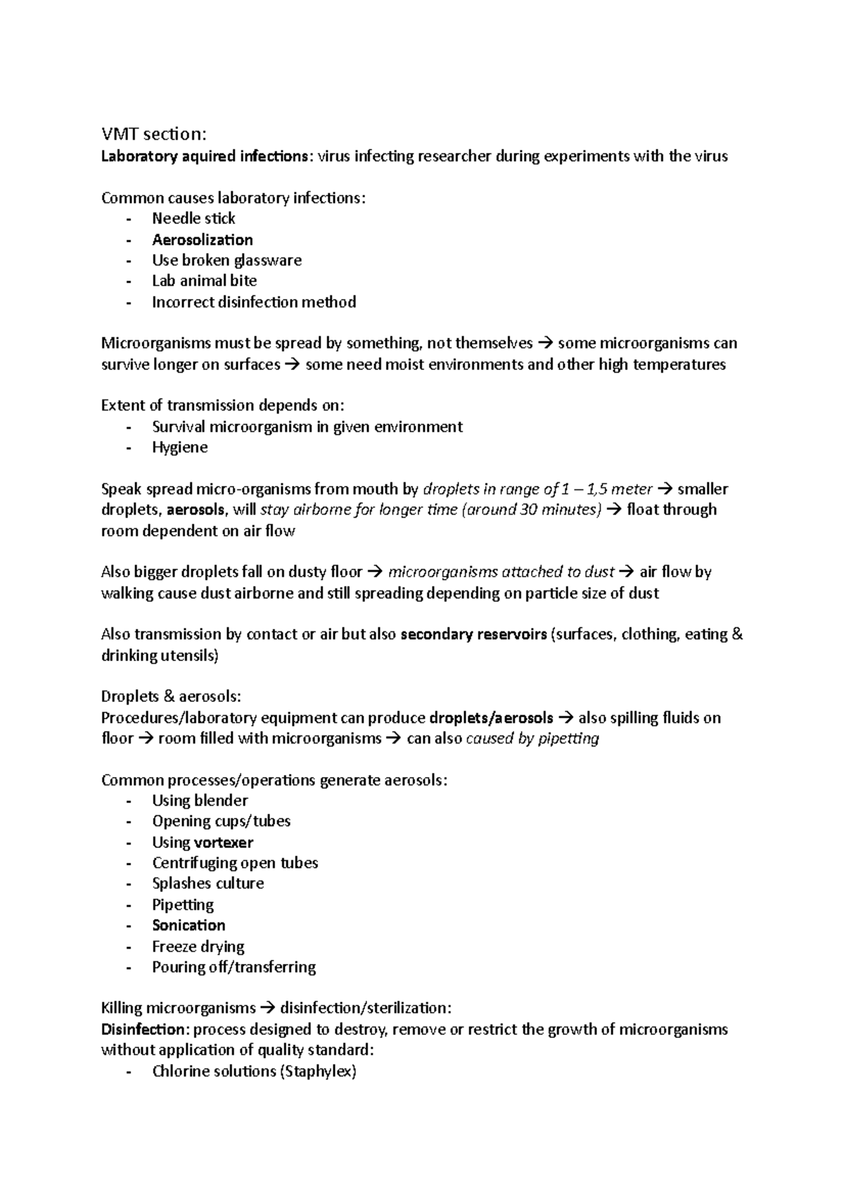Summary VMT-section microbiology - VMT section: Laboratory aquired ...