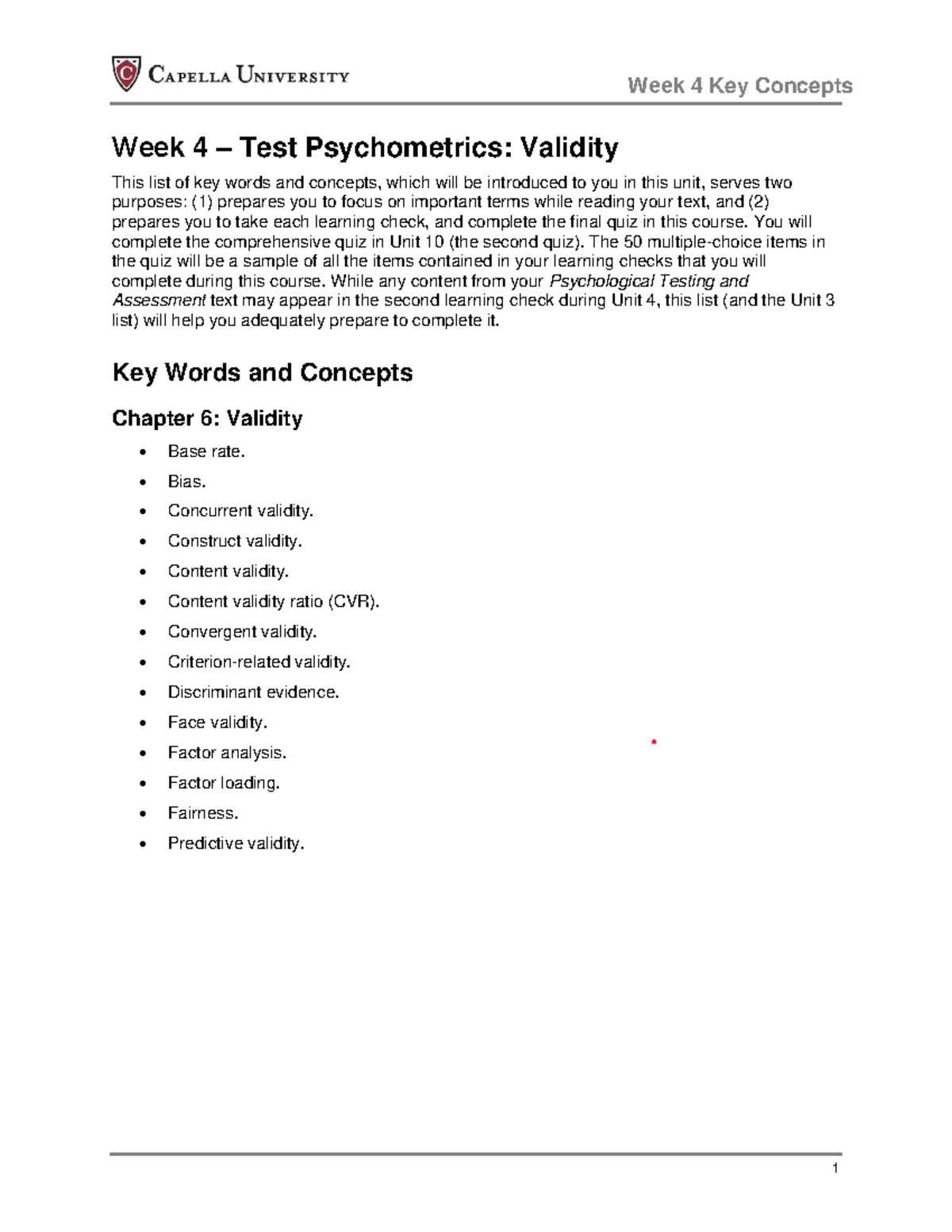 PSY7610 WK4 - notes - Week 4 Key Concepts 1 Week 4 – Test Psychometrics ...