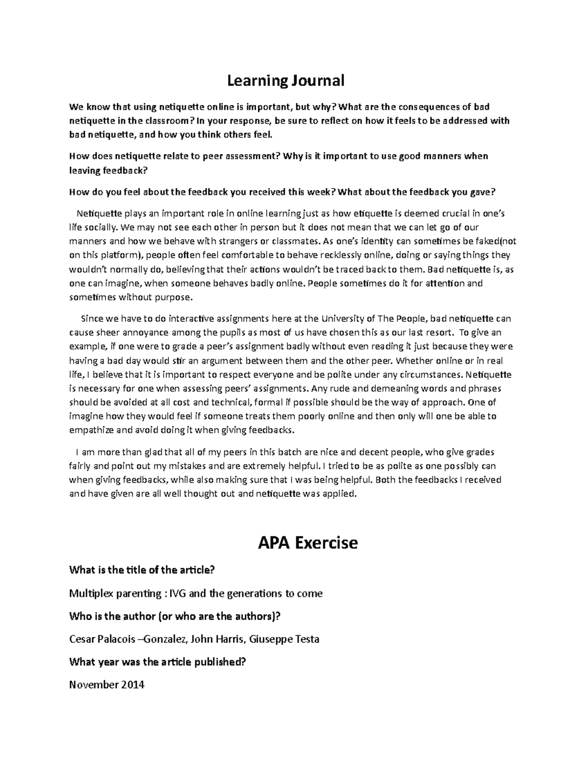 Learning Journal(Week 3) - Learning Journal We know that using ...