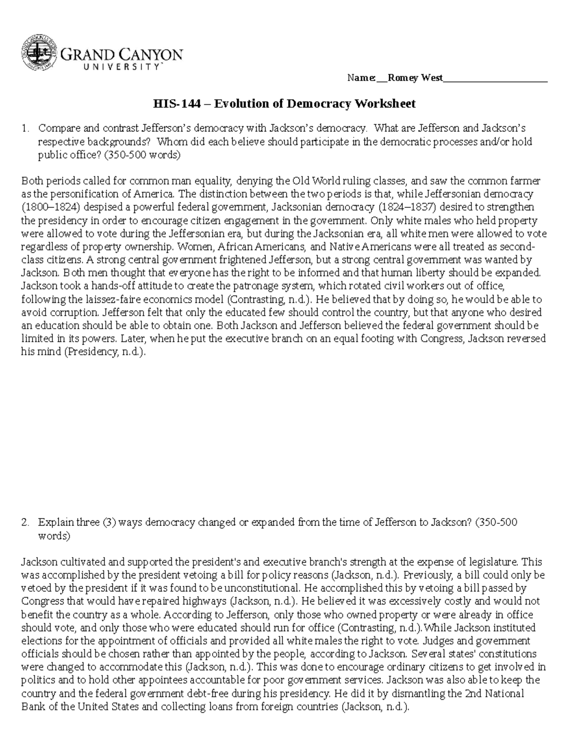 Evolution of democracy worksheet us history themes - N ame:Romey West ...