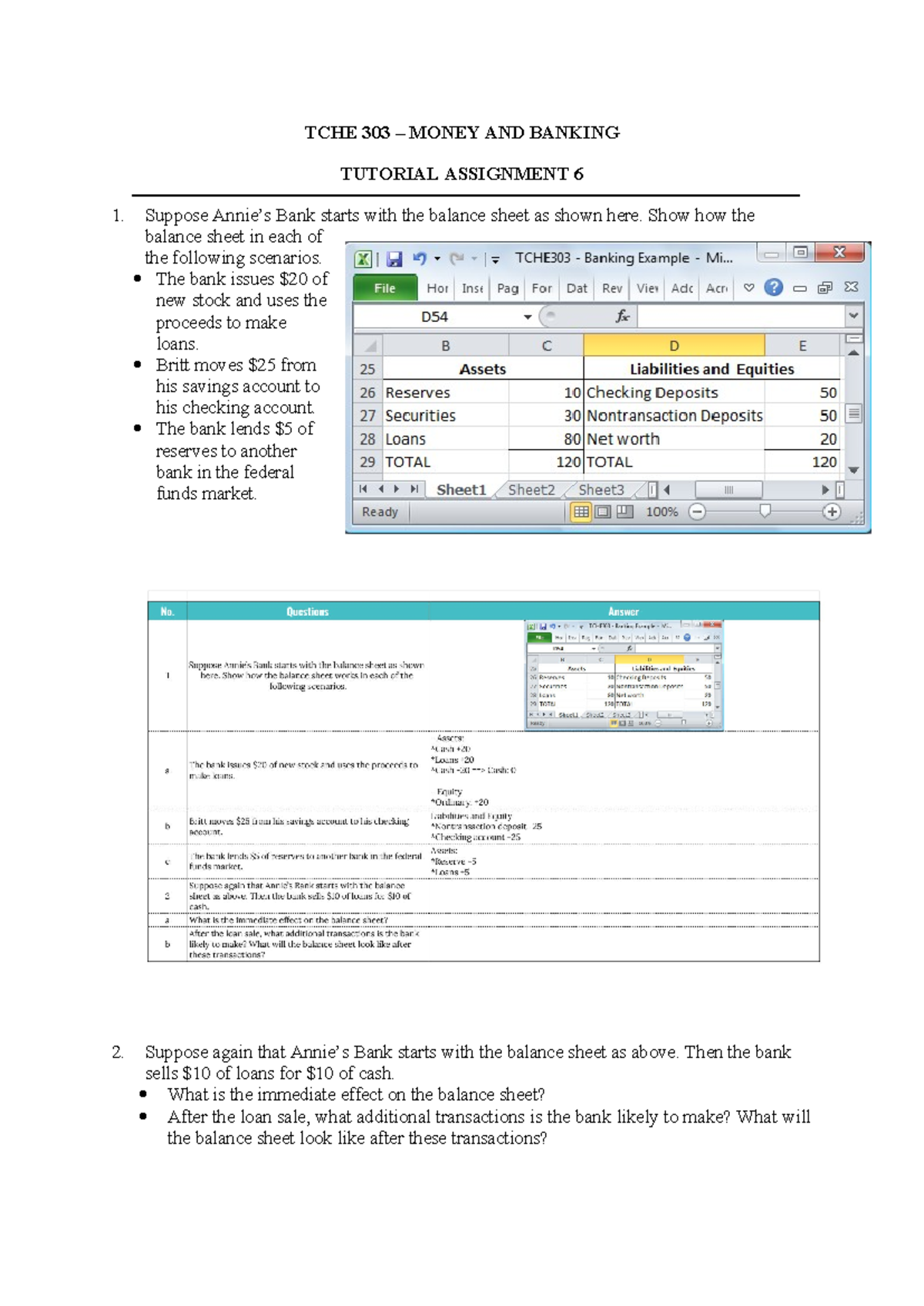 TCHE 303 - Tutorial 6 - Bài tập - TCHE 303 – MONEY AND BANKING TUTORIAL ...