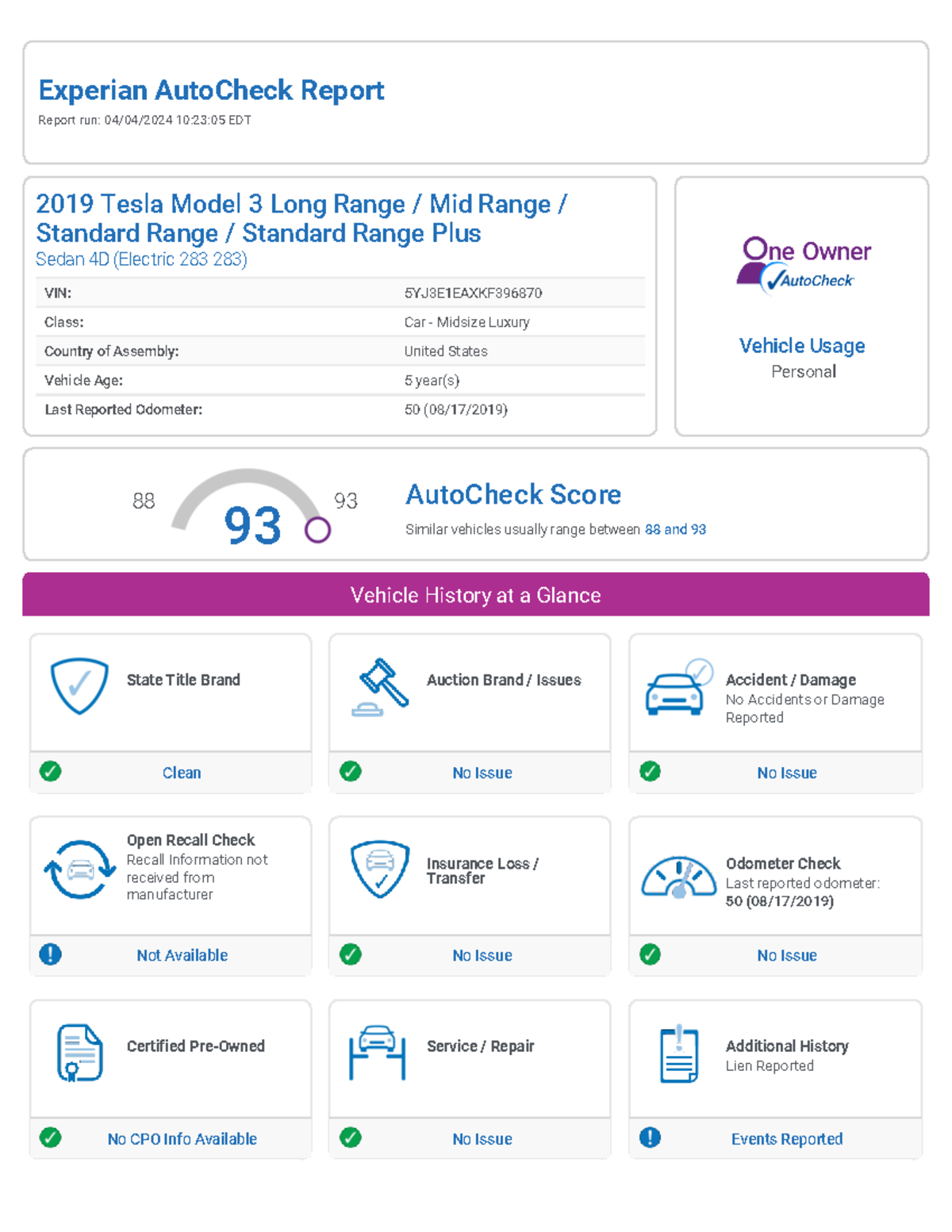 Autocheck - Información de diseño - AutoCheck Score Similar vehicles ...