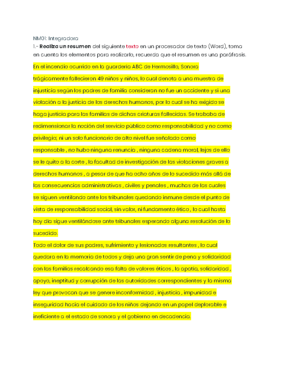 NM01 Integradora - nomas - NM01: Integradora 1.- Realiza un resumen del siguiente texto en un ...