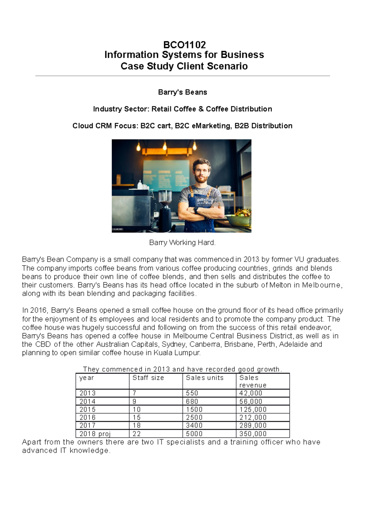 BCO1102 Barrys Beans The Question Examples Of Information System For bco1102-barrys-beans-the-question-examples-of-information-system-for