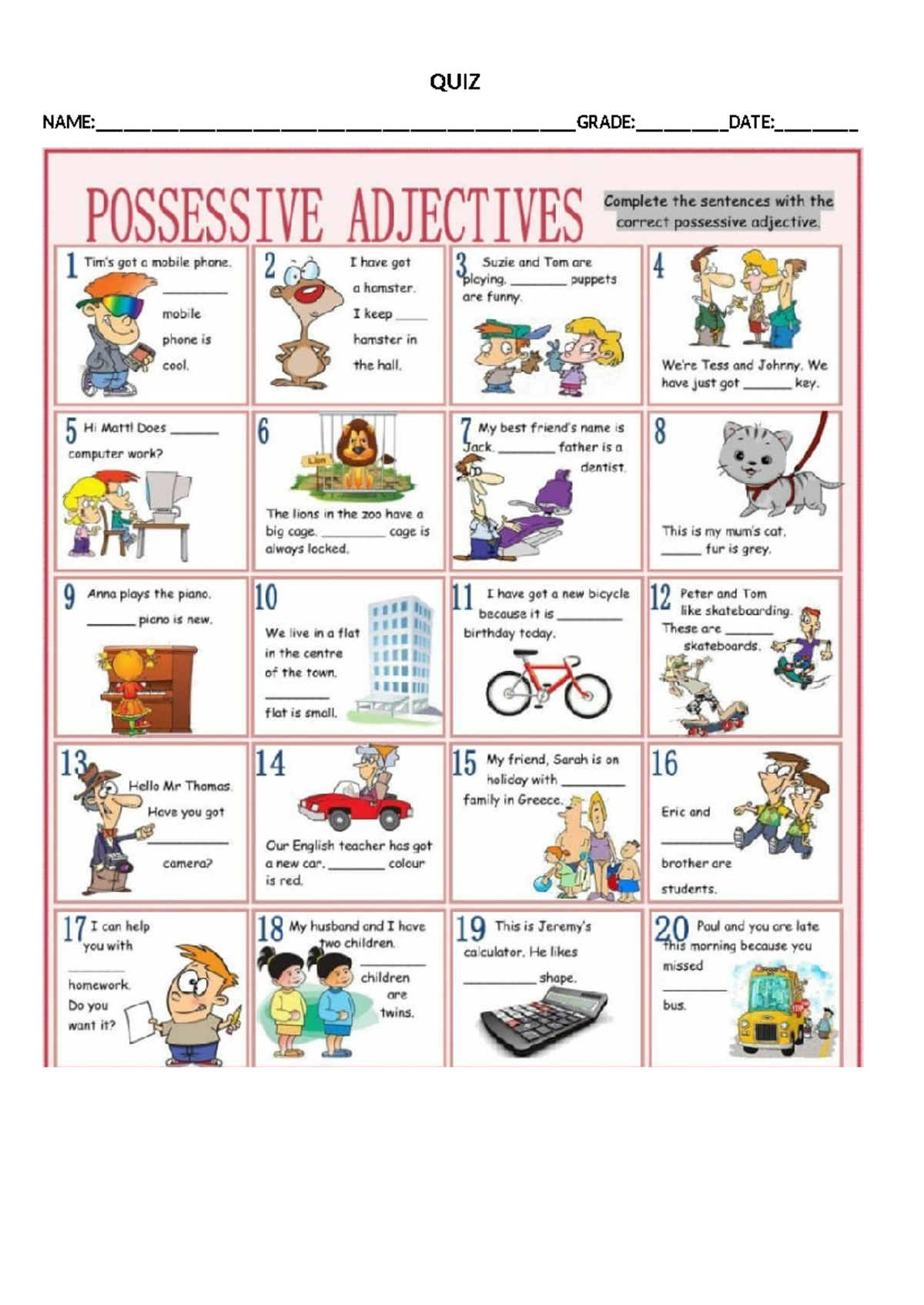 QUIZ - Possessive adjectives - Materias primas e insumos - QUIZ - Studocu