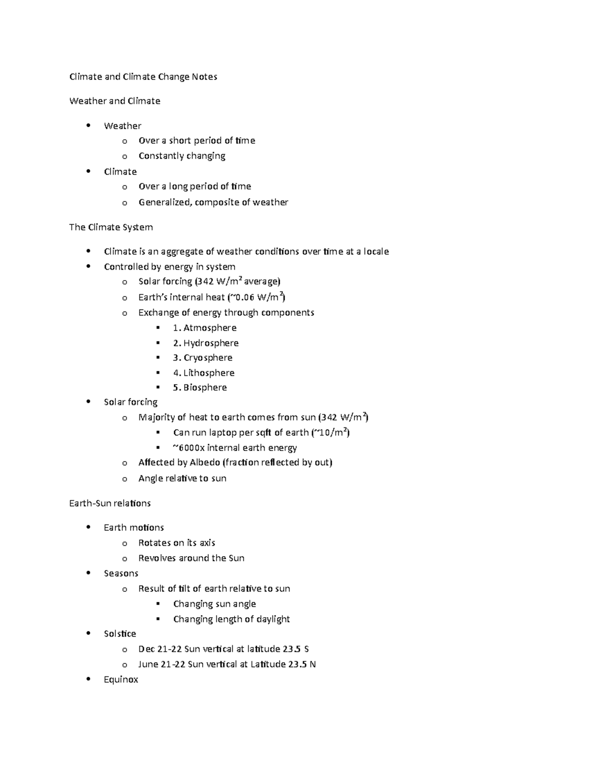 Climate and Climate Change Notes - Climate and Climate Change Notes ...