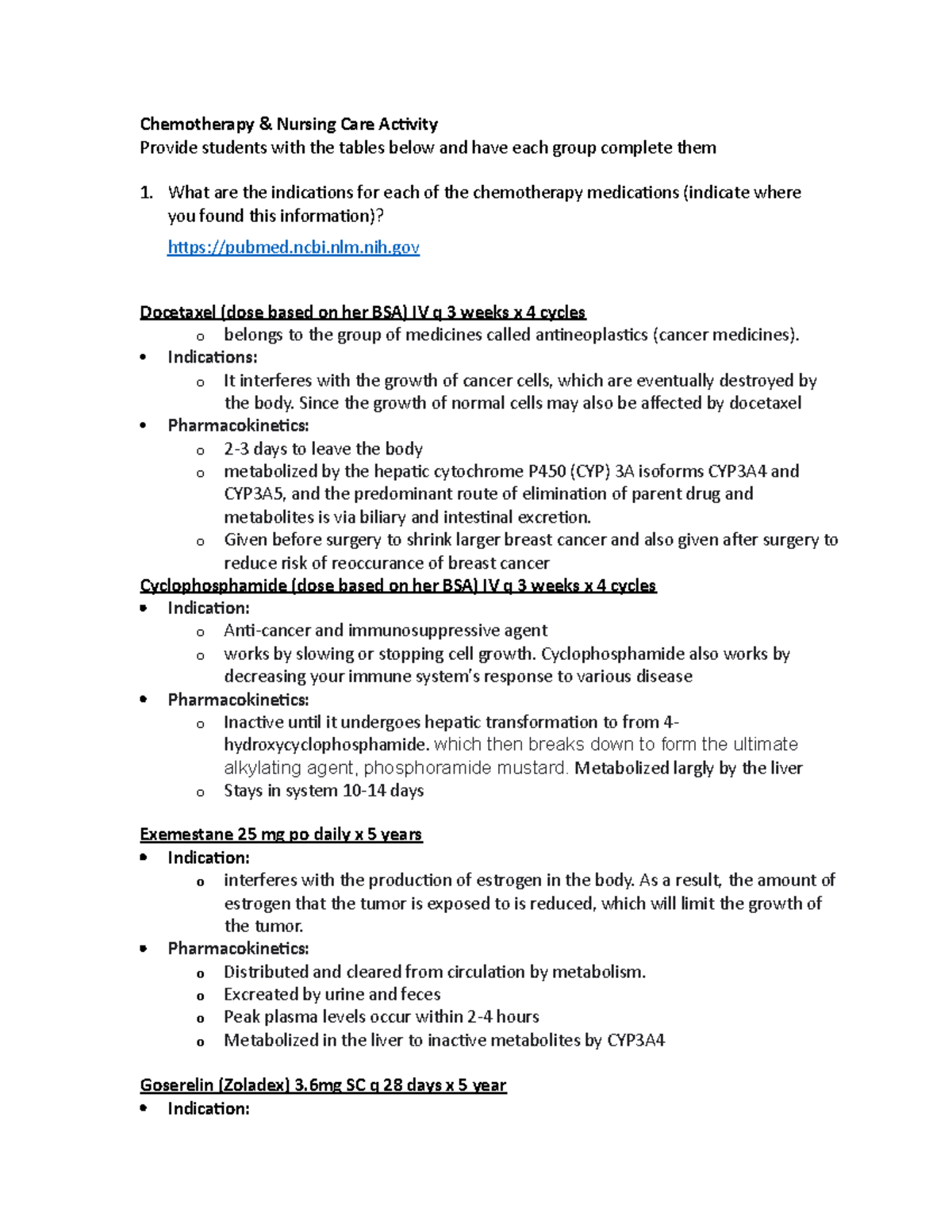 Chemotherapy - Small group work week 1 - Chemotherapy & Nursing Care ...
