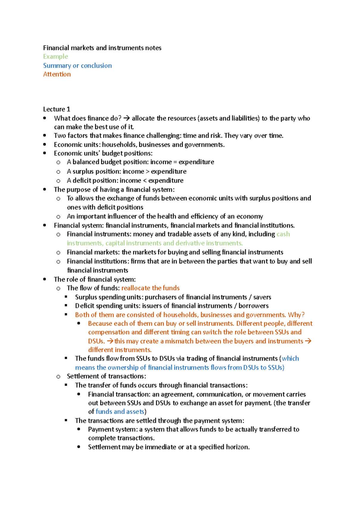 Financial markets and instruments notes - Financial markets and ...