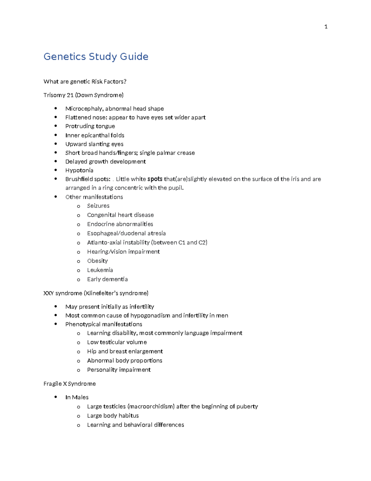 Genetics Study Guide-2 - 1 Genetics Study Guide What are genetic Risk ...