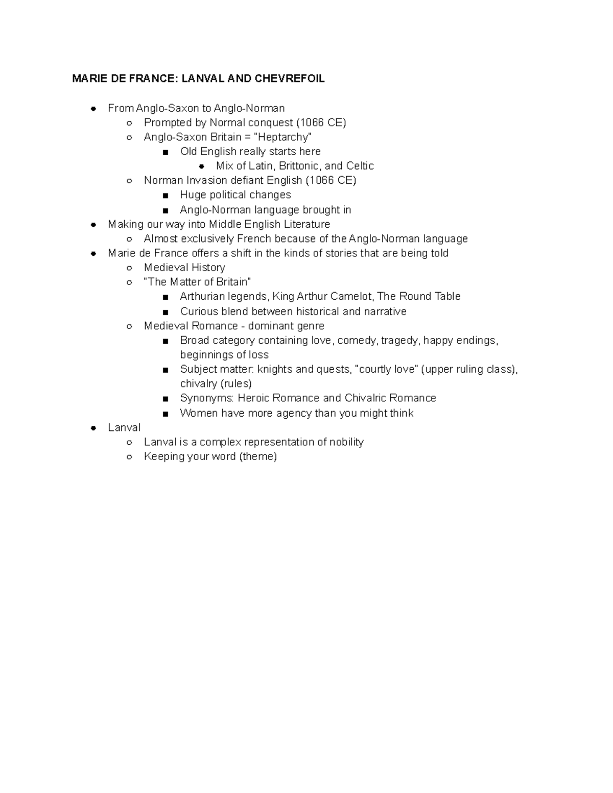 ENG 241 Notes 3 - Marie DE France: Lanval AND Chevrefoil - MARIE DE ...