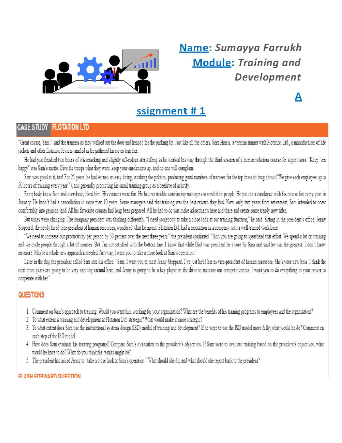 Assignment 1 Training and Development Sumayya - Name : Sumayya Farrukh ...