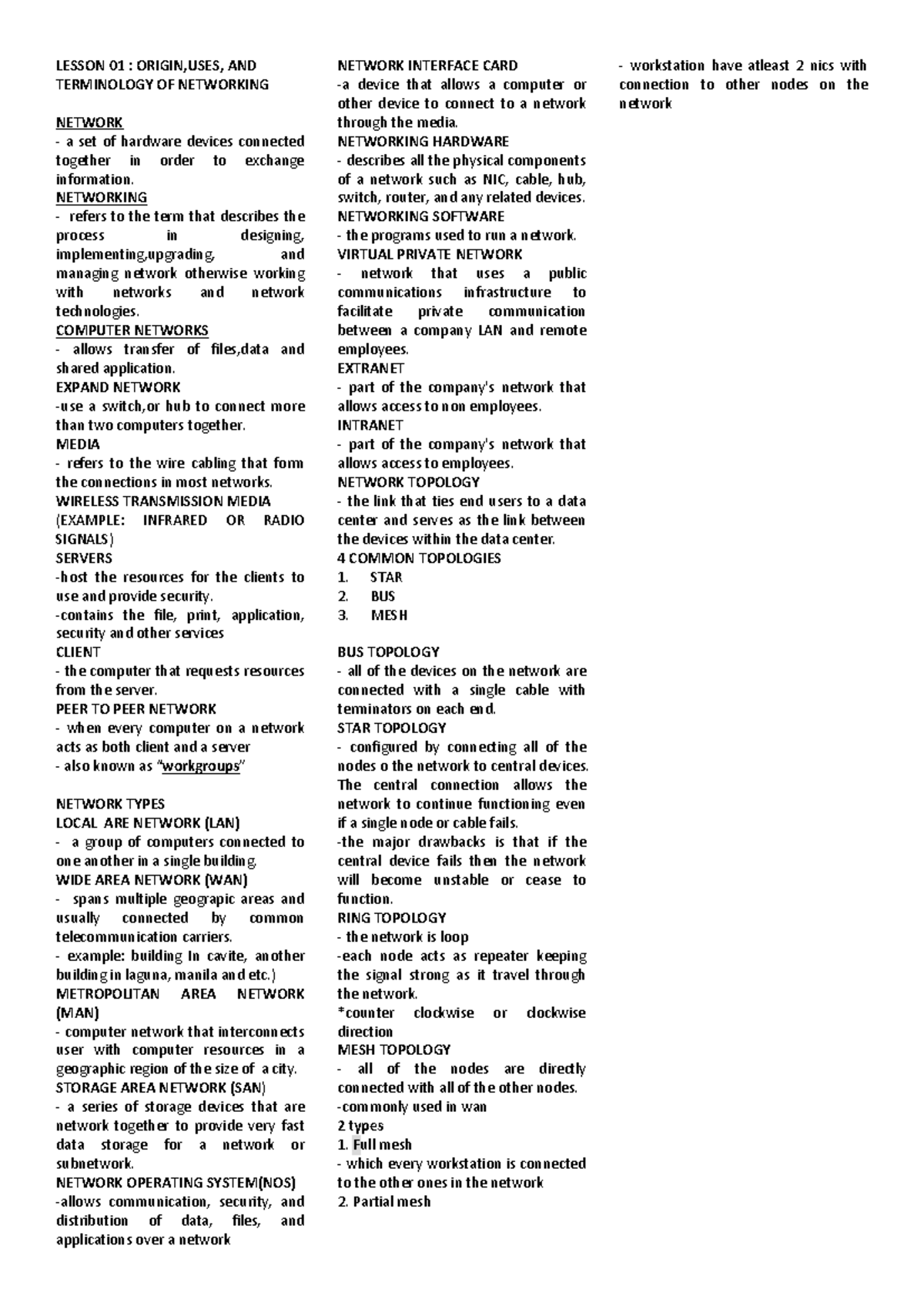 Lesson 01 Reviewer - LESSON 01 : ORIGIN,USES, AND TERMINOLOGY OF ...