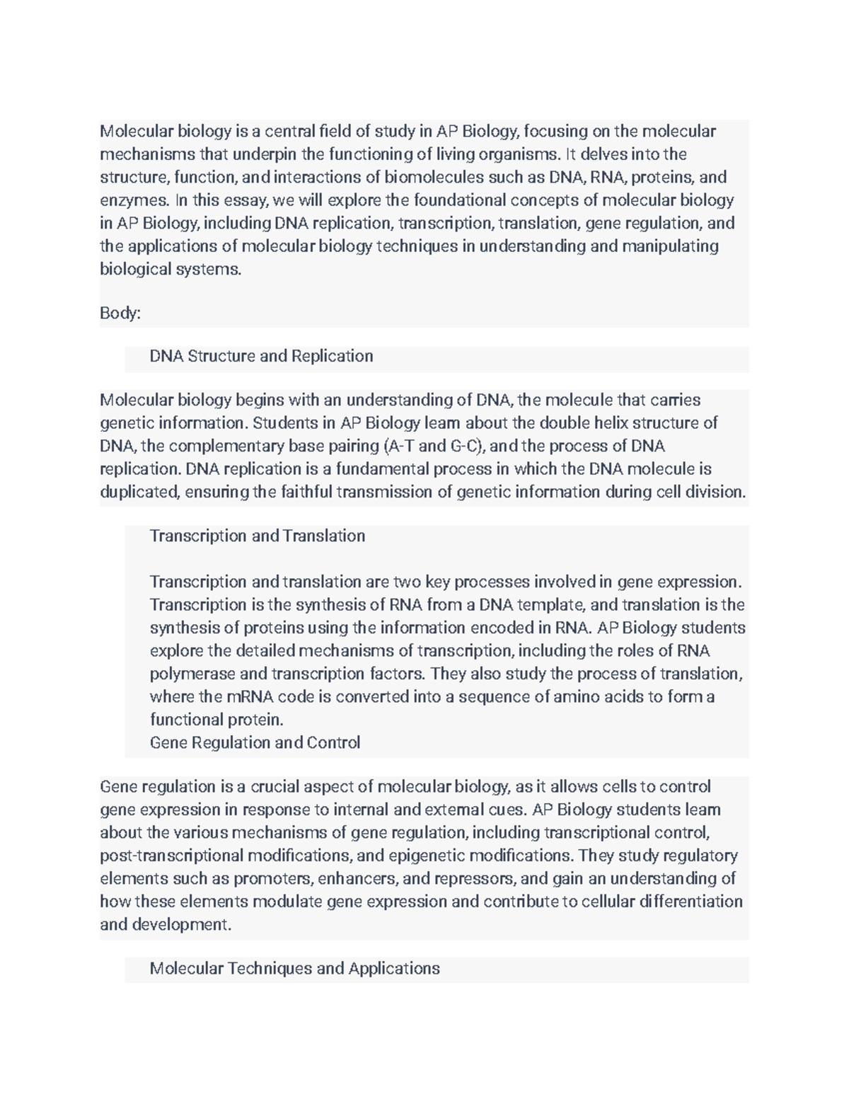 Exploring the Foundations of Life - Molecular biology is a central ...