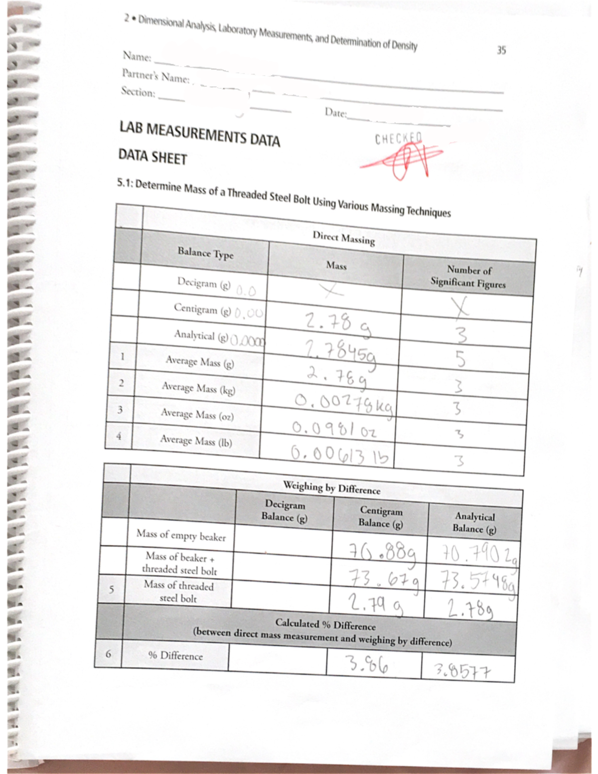 Lab2 - gchm1-partnerwork - Dimensional Analysis, Laboratory ...
