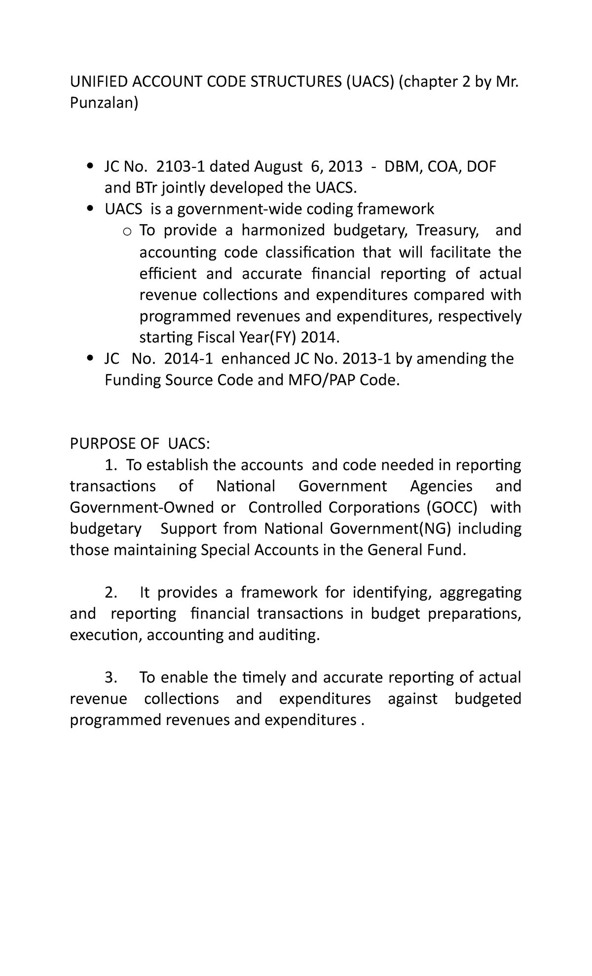 Unified Account CODE Structures - UNIFIED ACCOUNT CODE STRUCTURES (UACS ...