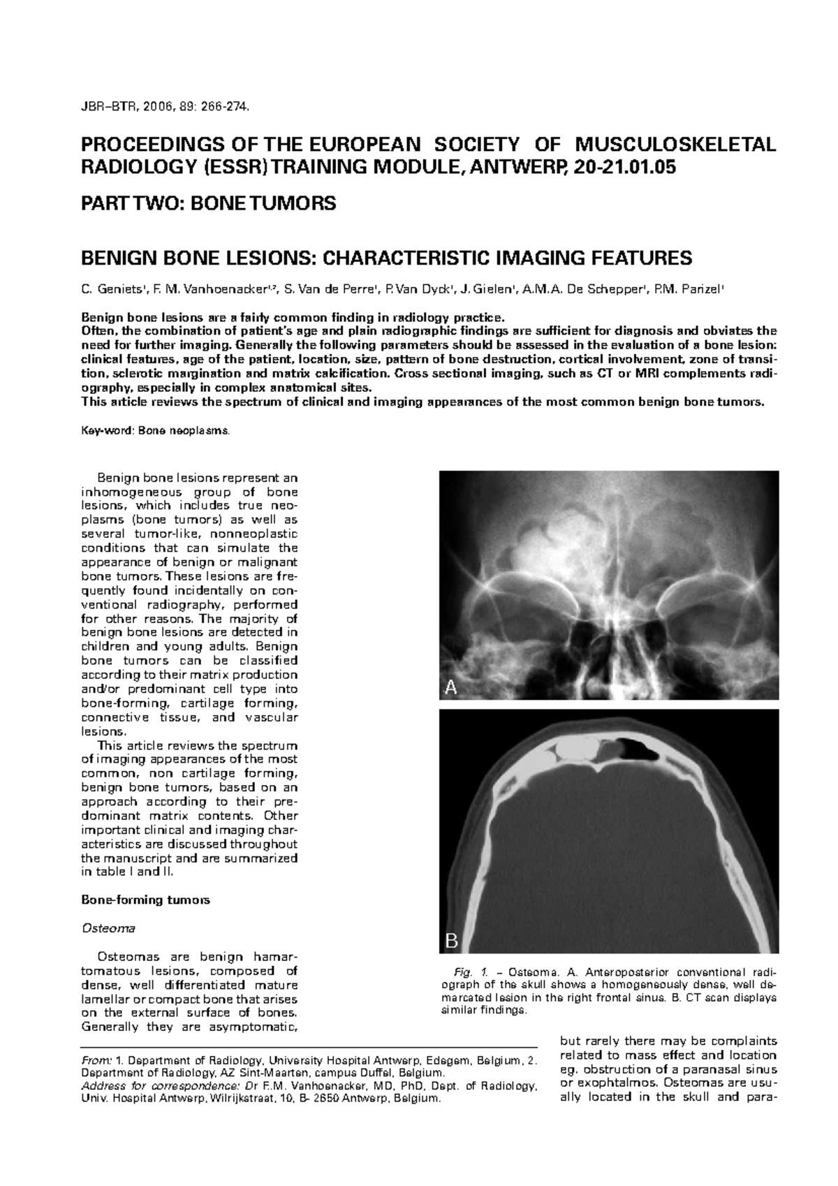 Benign BONE Lesions- Characteristic Imaging Features - JBR–BTR, 2006 ...
