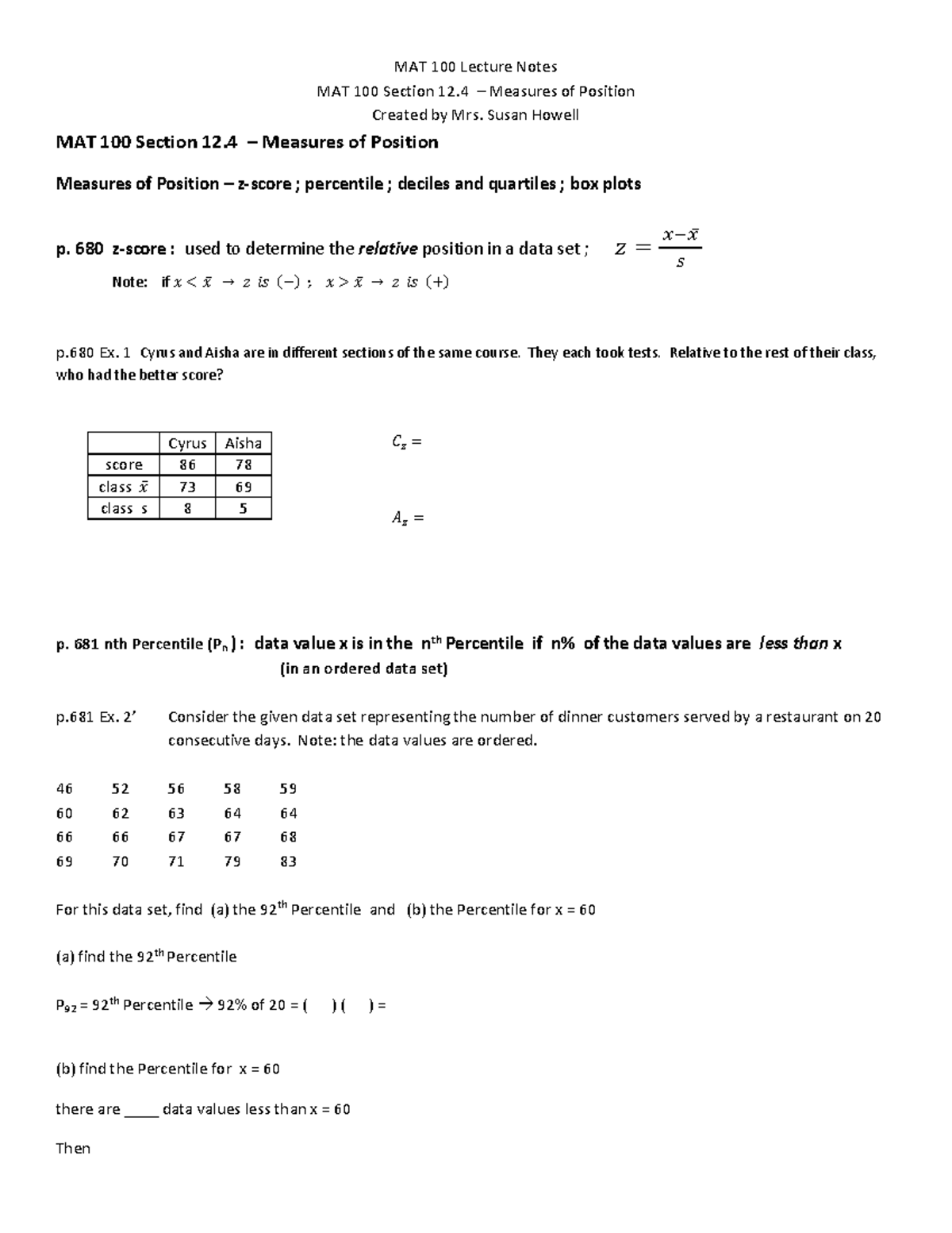 MAT 100 Lecture Notes 12.4 & 12 - MAT 100 Lecture Notes MAT 100 Section ...
