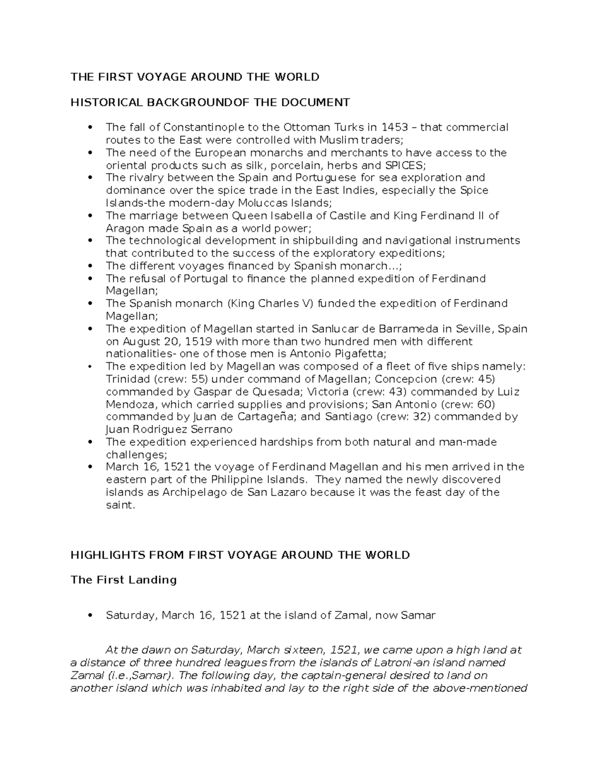 THE First Voyage Around THE World - THE FIRST VOYAGE AROUND THE WORLD ...